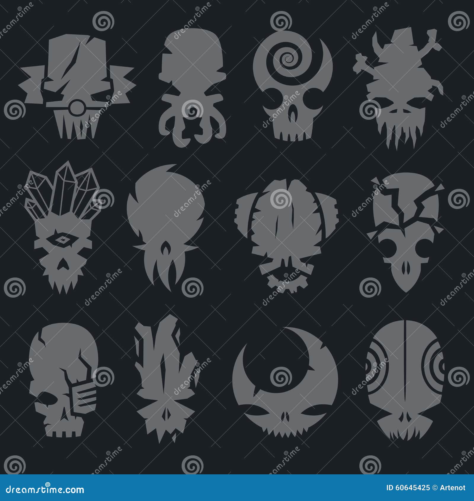 Set of Scary Monsters Skull Characters Stock Vector - Illustration of ...