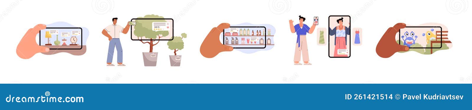 Set of Scenes about Augmented Reality Flat Style, Vector Illustration ...