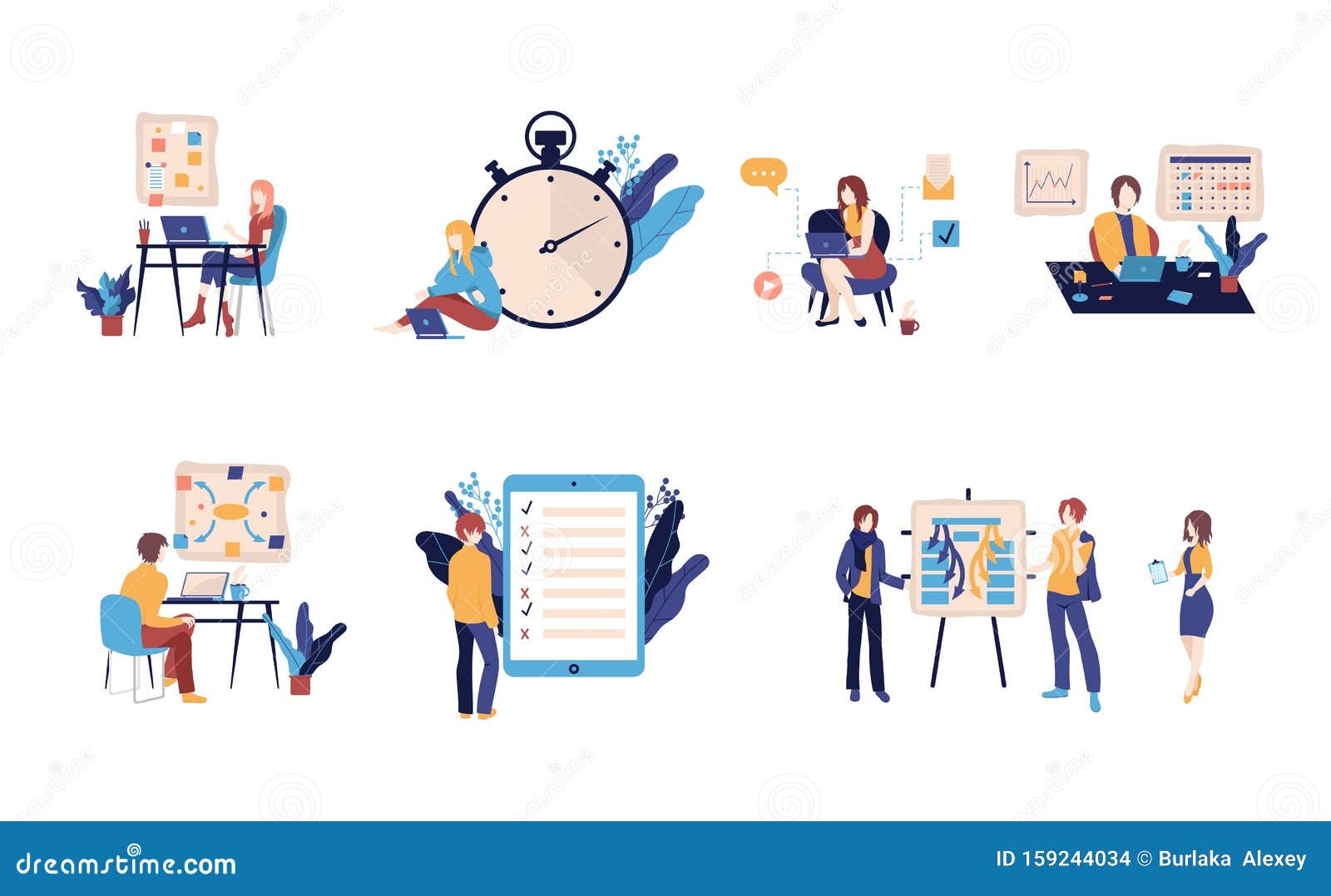 Set of Scenes with Efficient and Effective Stock Vector - Illustration ...