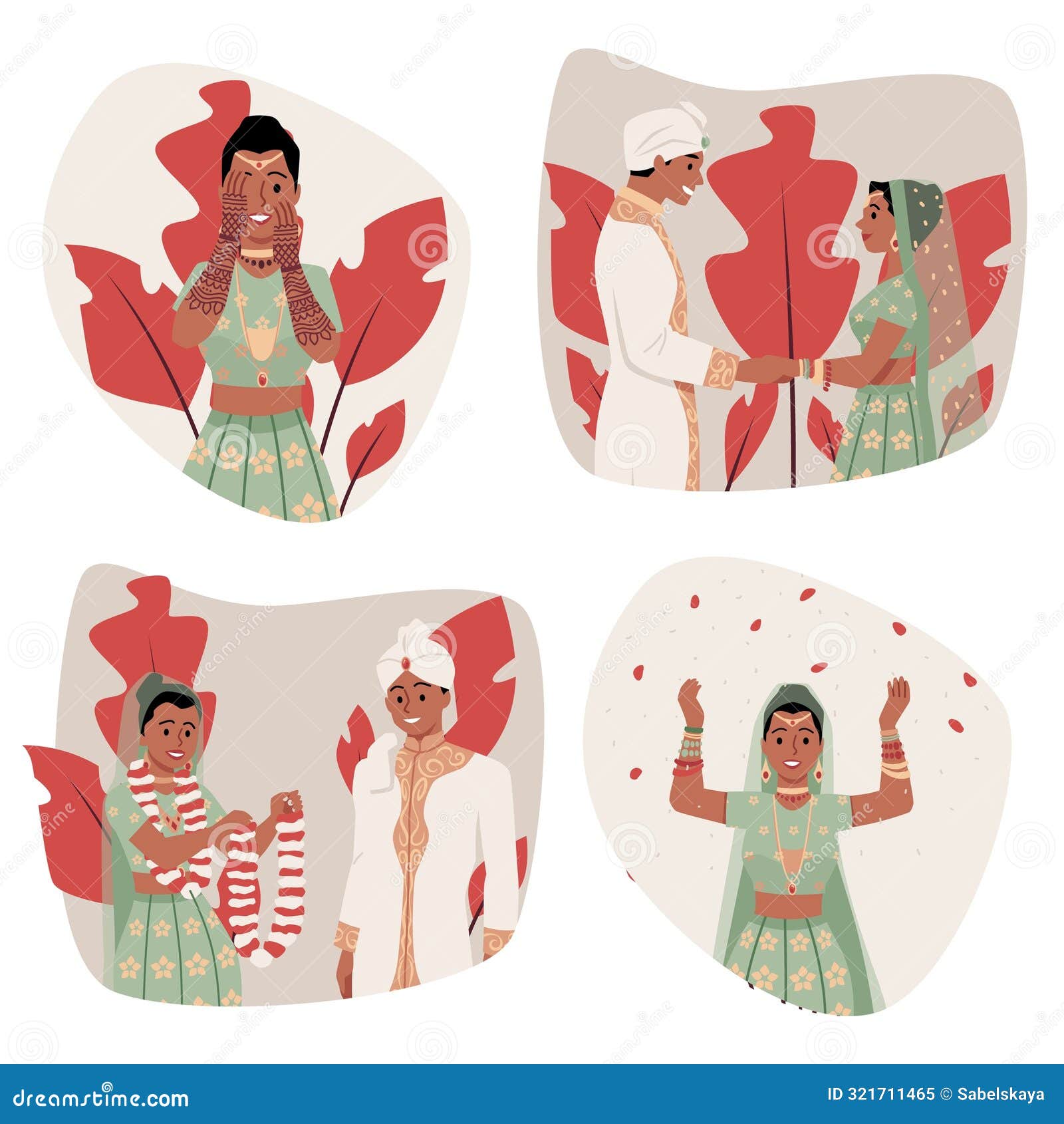Set of Scenes about Indian Wedding Flat Style, Vector Illustration ...