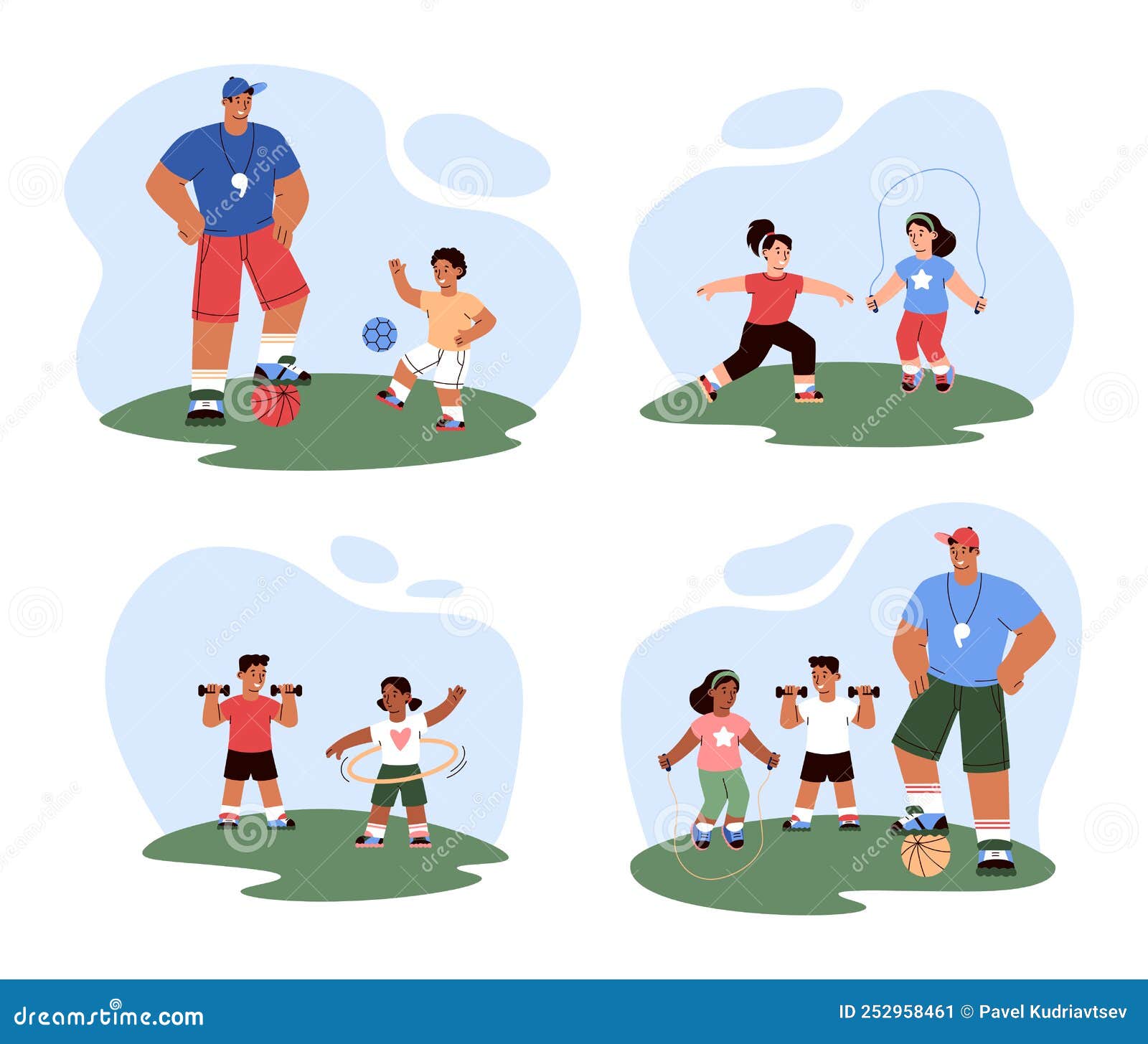 Set of Scenes about Physical Education Flat Style, Vector Illustration ...
