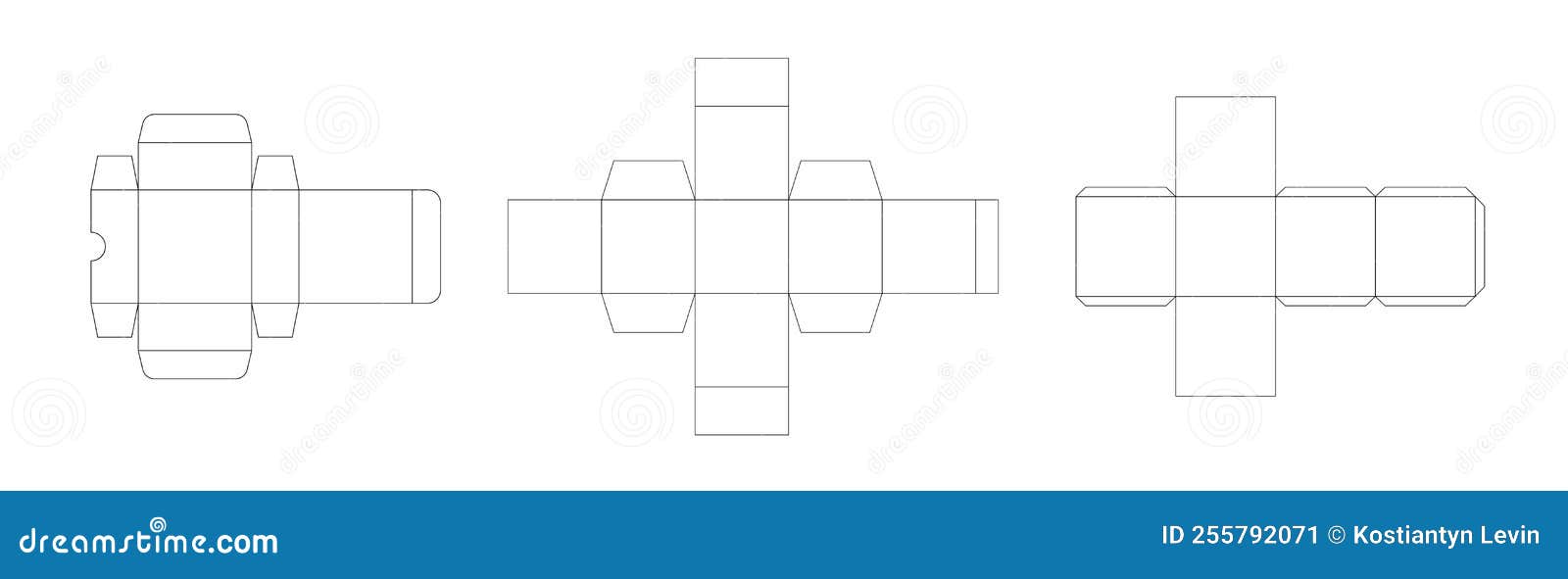 Set of 3 Schemes of Paper Packaging, Package Box Templates. Geometric ...