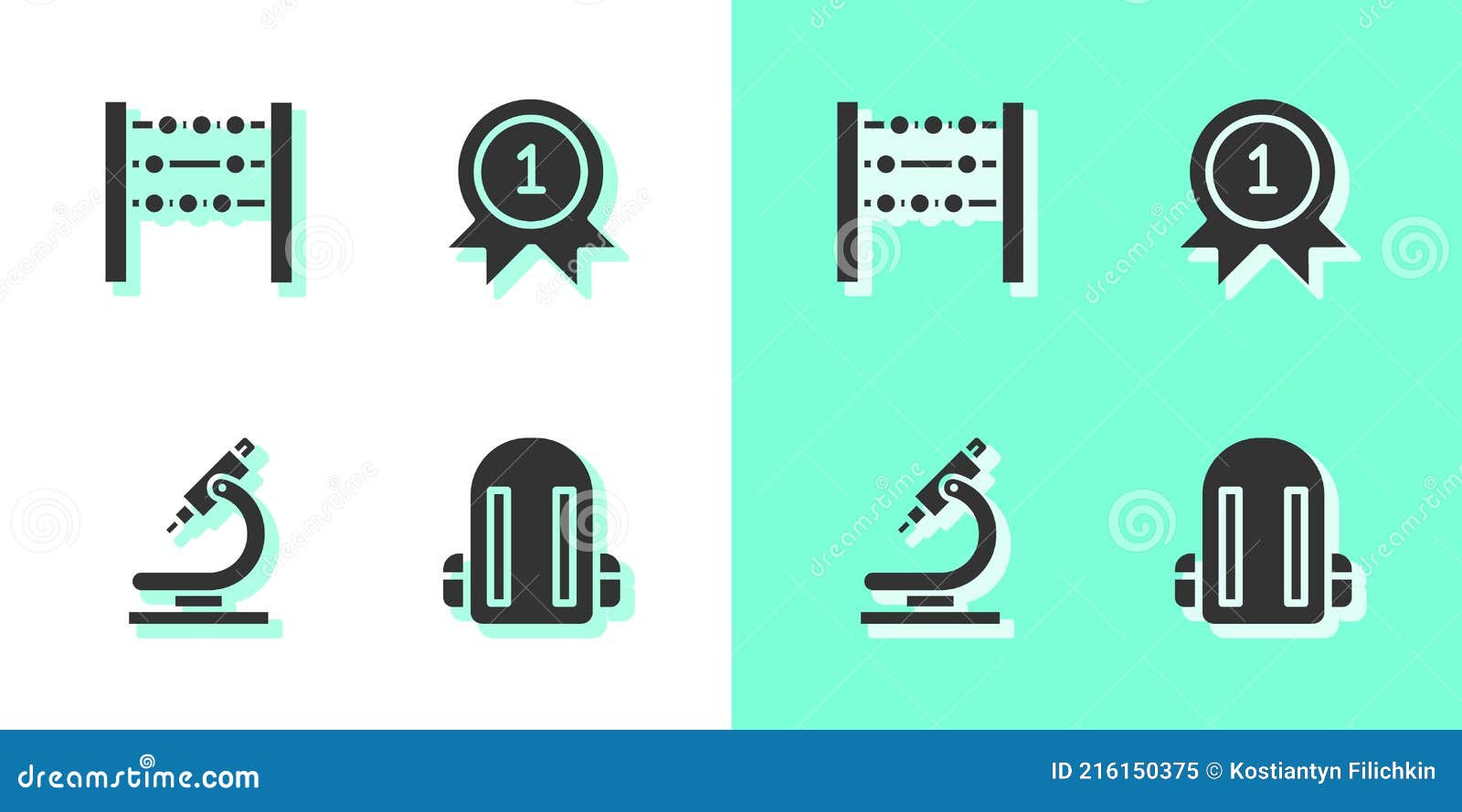 Set School Backpack, Abacus, Microscope and Medal Icon. Vector Stock ...