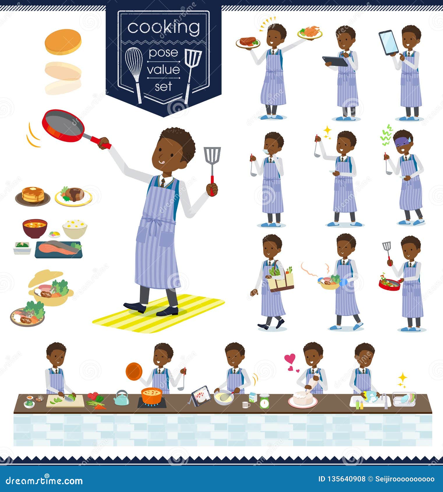 Flat Type School Boy Black_cooking Stock Vector - Illustration of ...