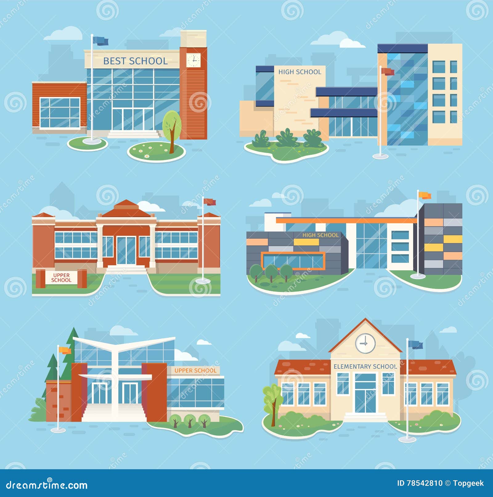 Set of School Buildings Vector Illustrations Stock Vector ...