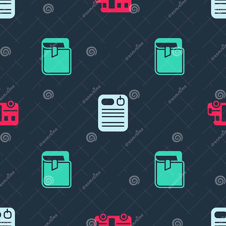 Set School Bus, Dossier Folder and Book on Seamless Pattern. Vector ...
