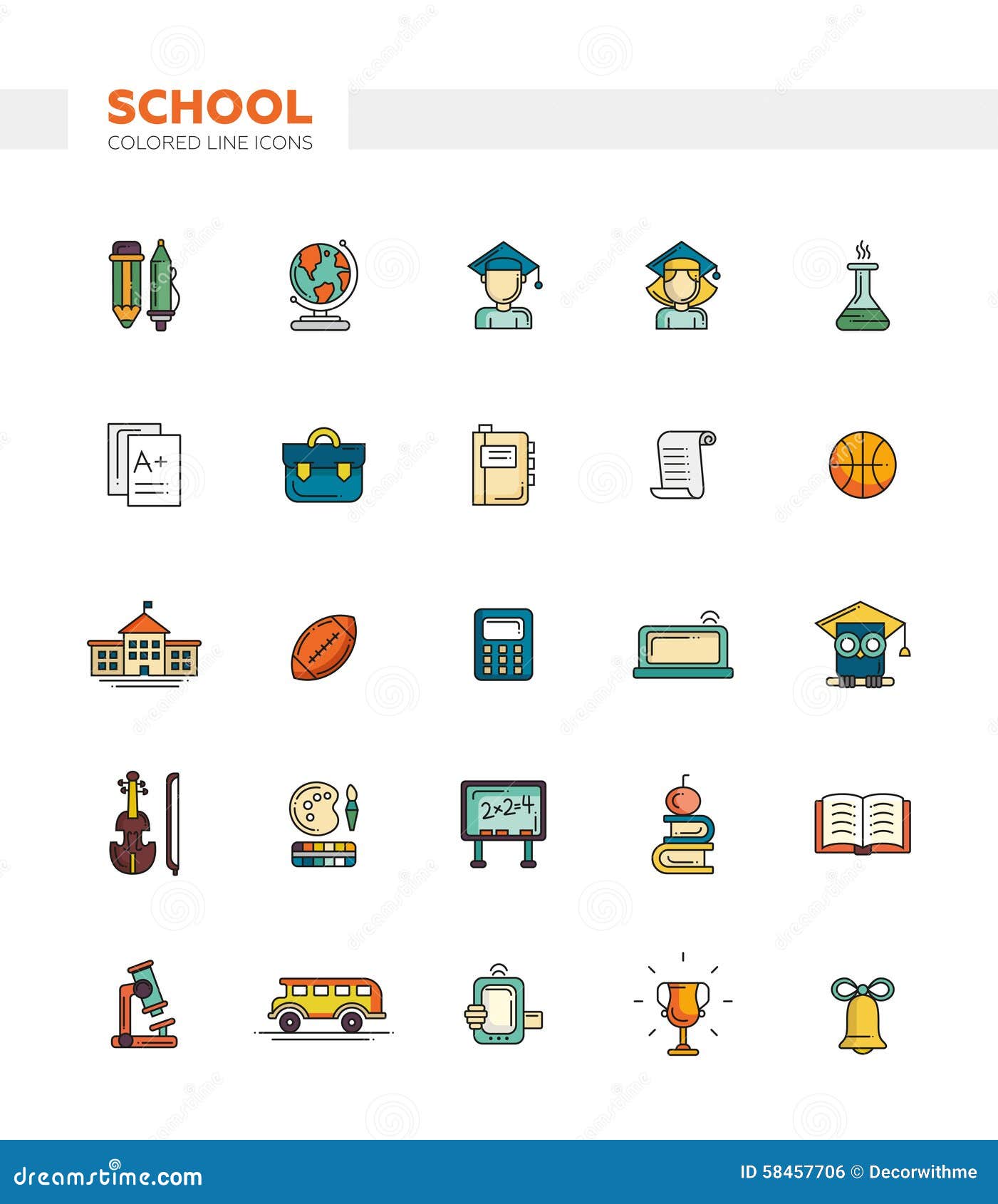 Set of School, College Line Flat Design Icons and Stock Vector ...