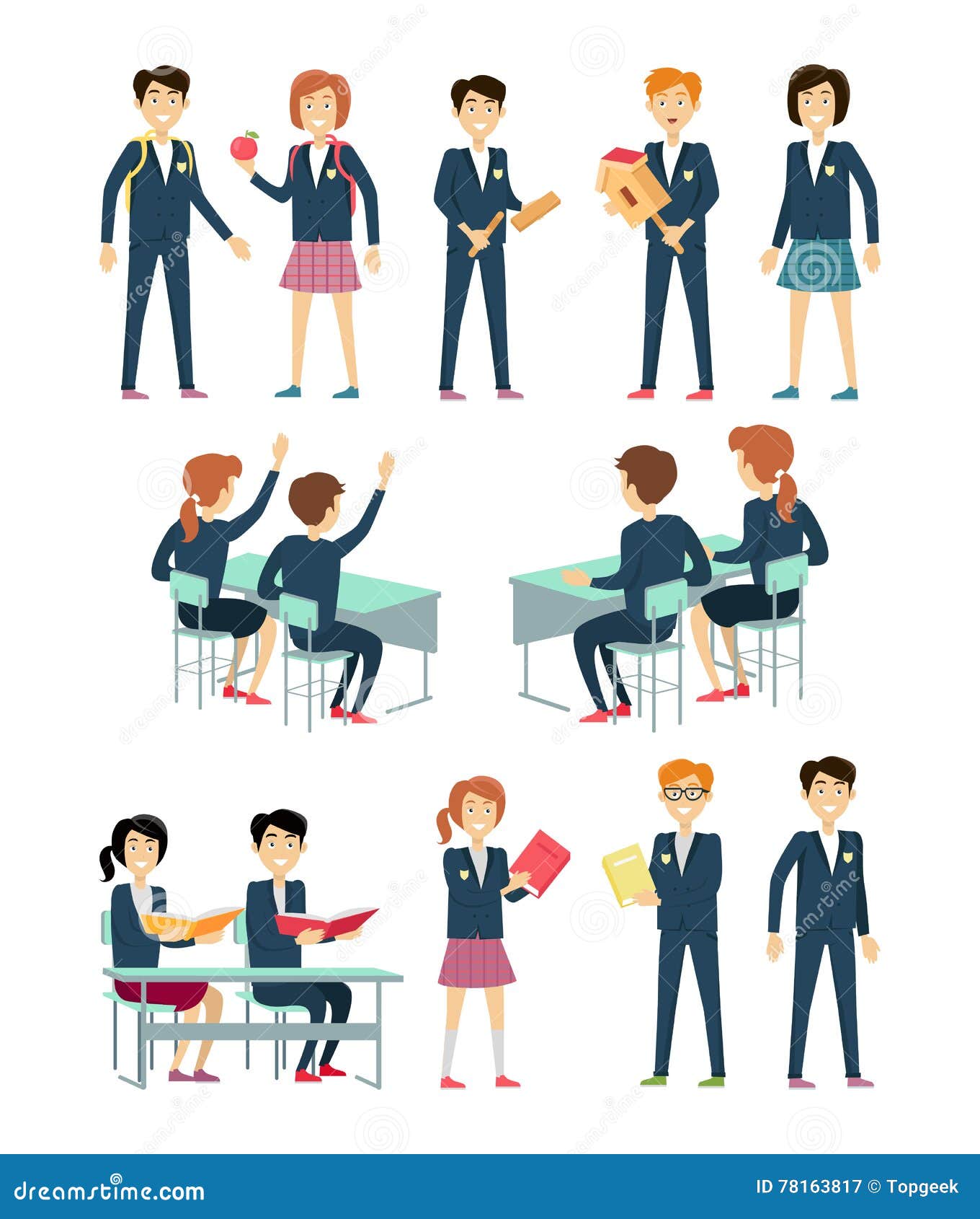 Set of School Education Situation Stock Vector - Illustration of people ...