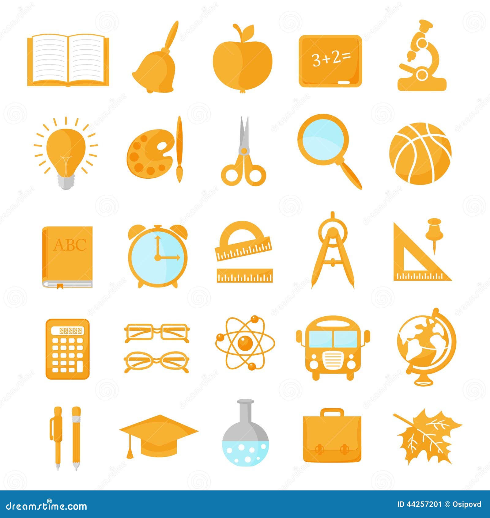 Set of school icons orange stock vector. Illustration of mathematics ...