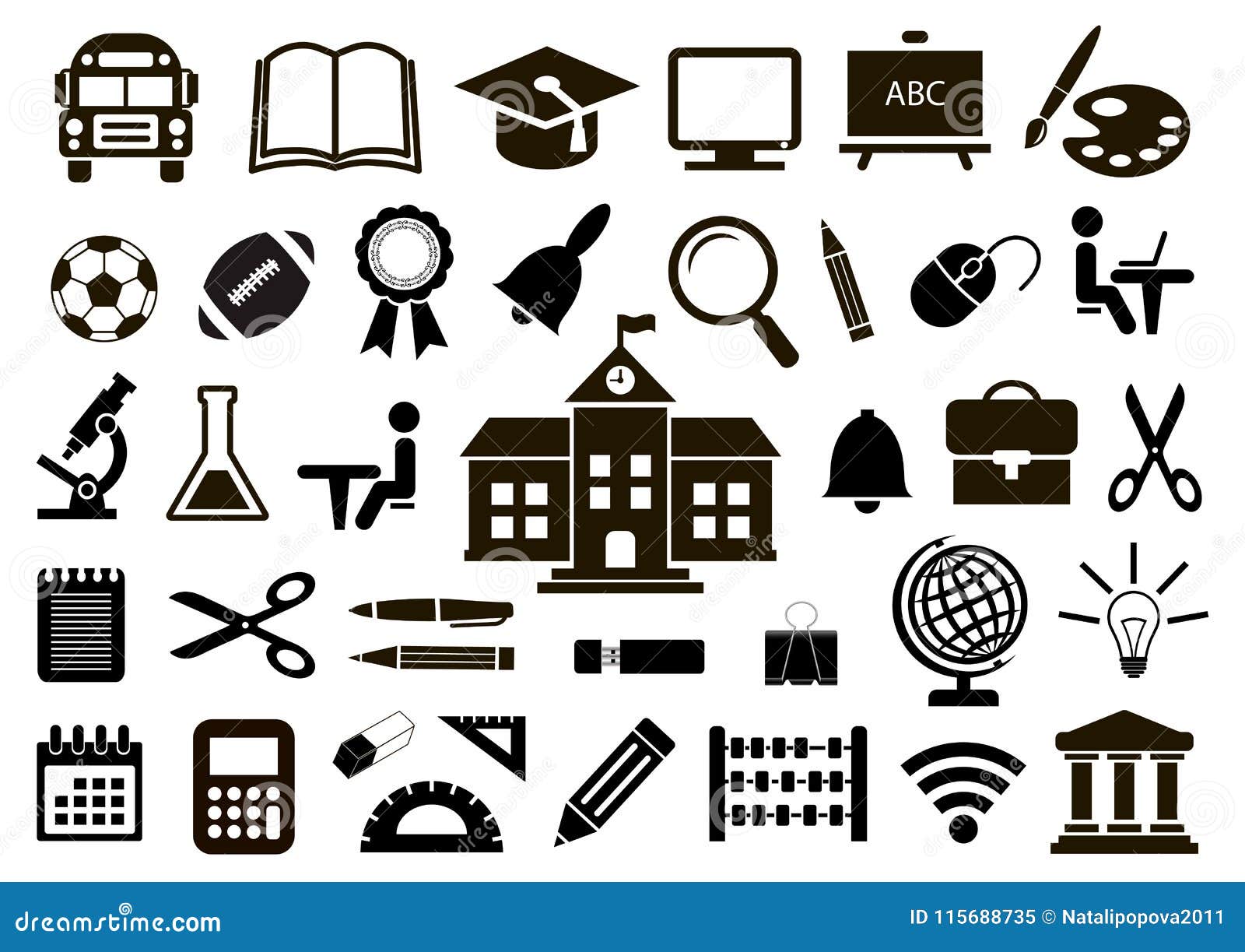 Set of School Icons on White Background. Vector Illustration. Stock ...