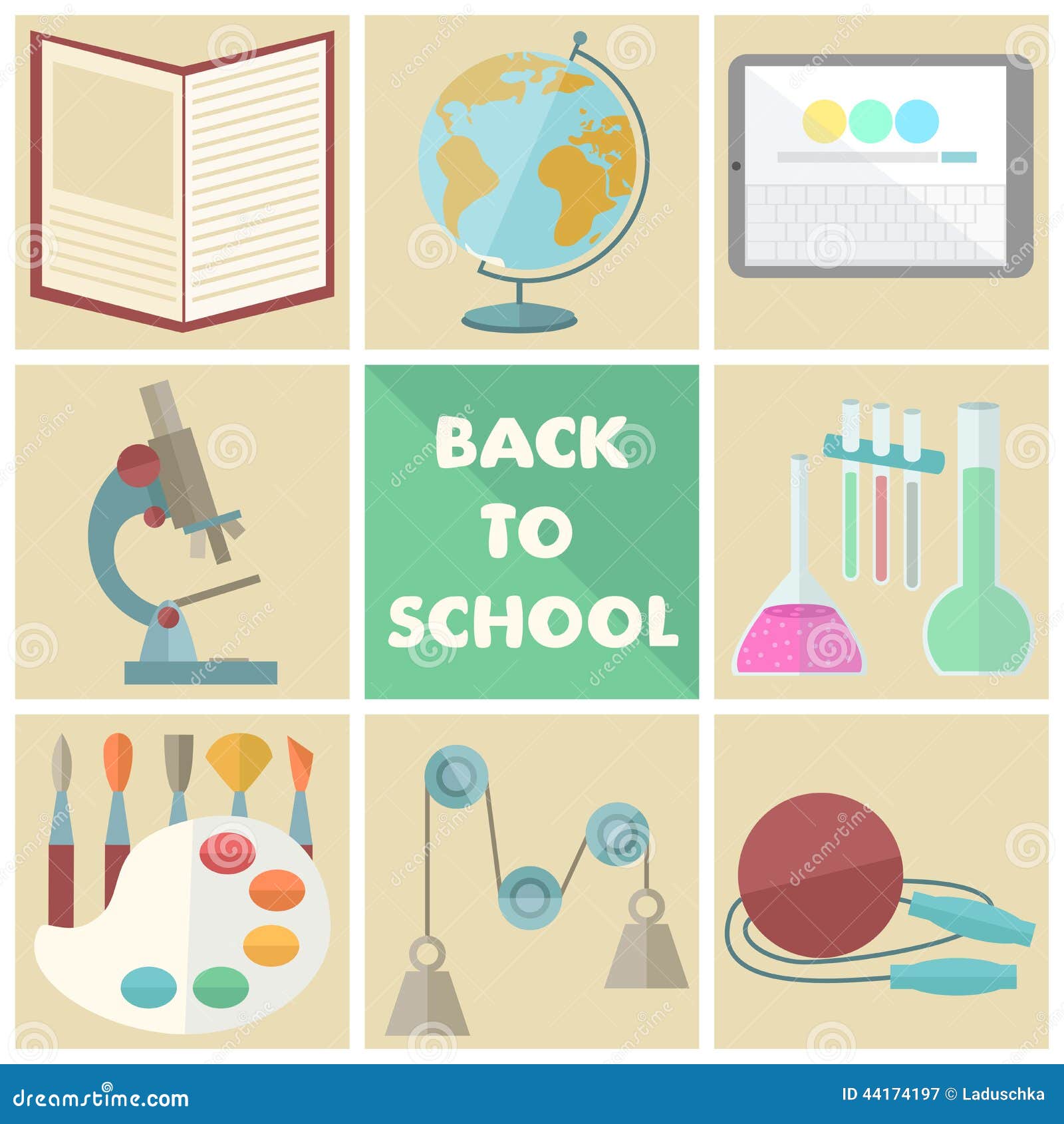 Set of School Related Flat Icons Stock Vector - Illustration of learn ...