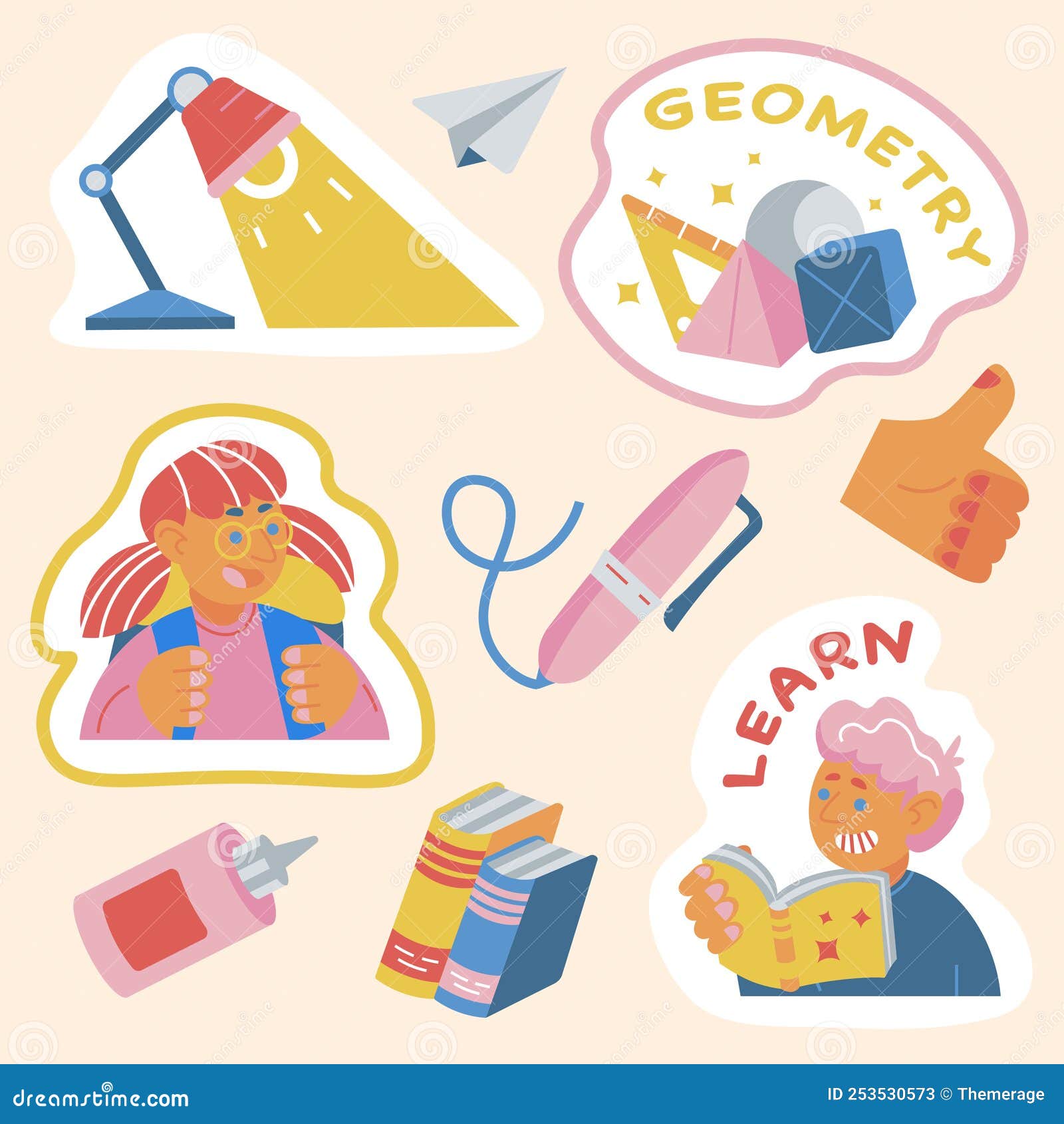 Set of School Stickers Vector Geometry Learning Lamp Stock Vector ...