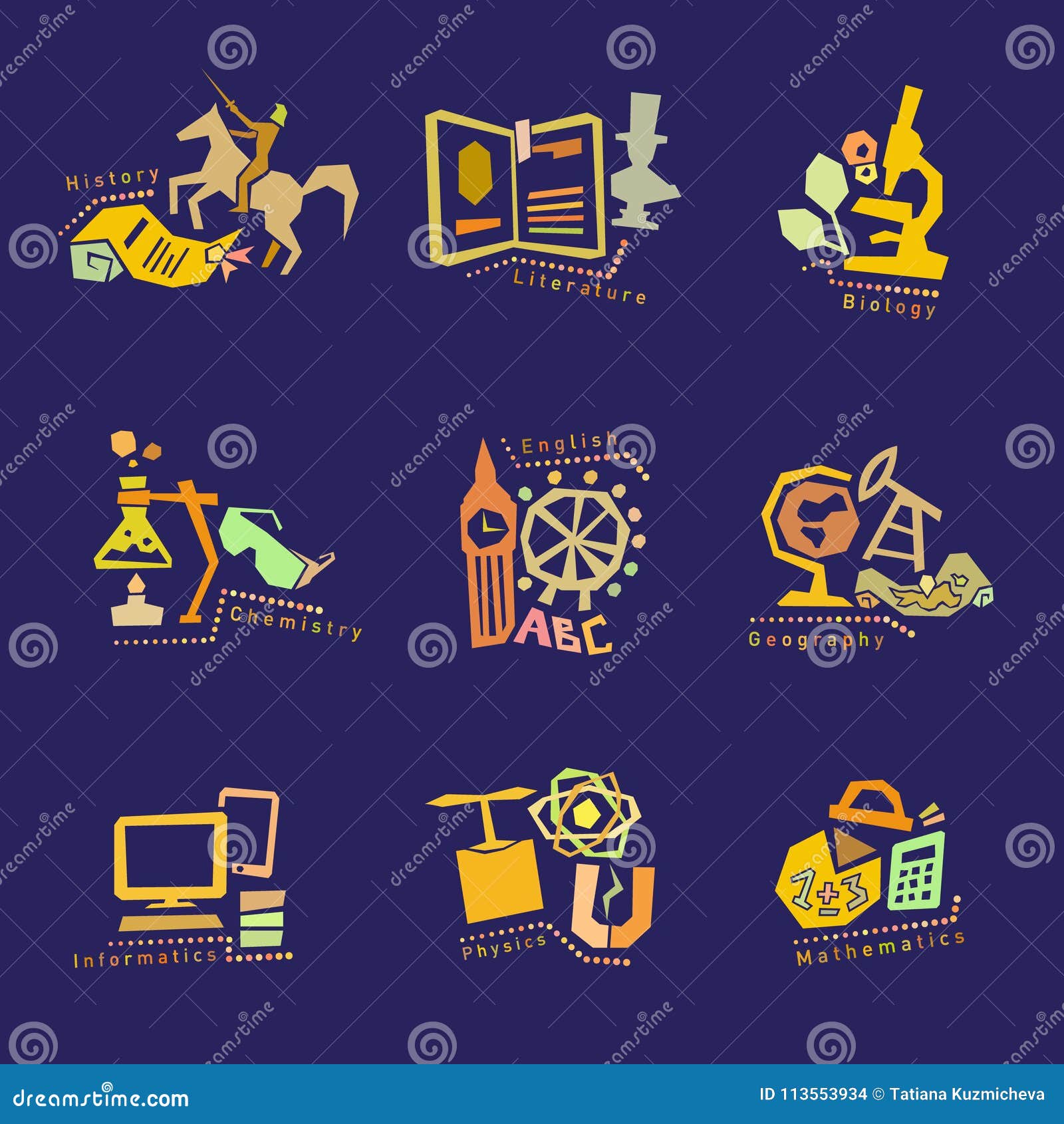 Set with School Subjects Icons for Design. Vector Stock Vector ...