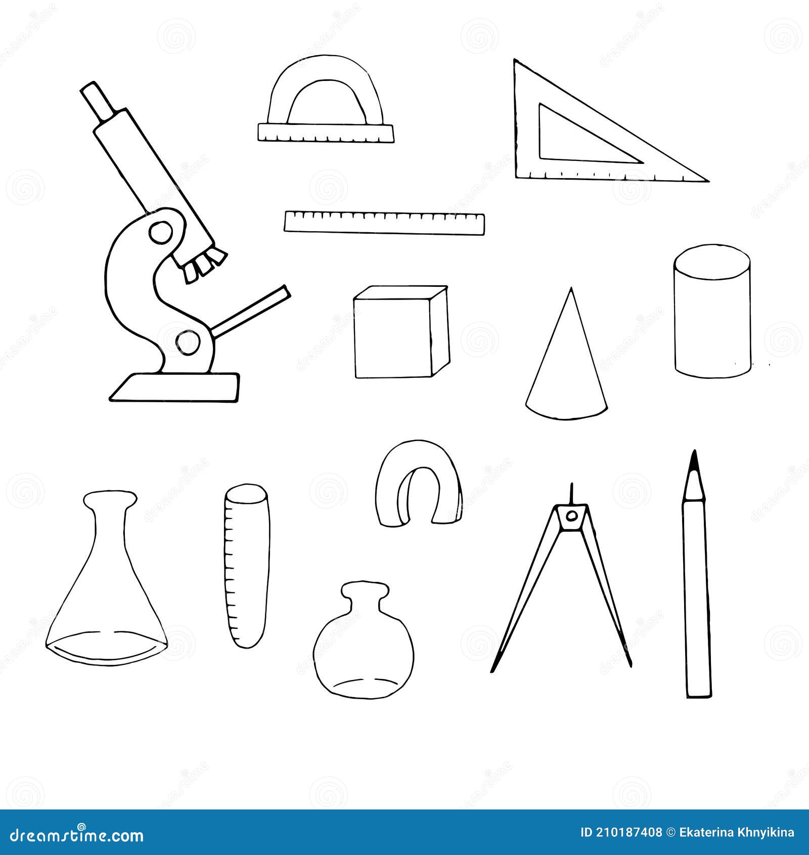 Set of School Subjects, Vector Doodle Illustration, Learning Tools ...