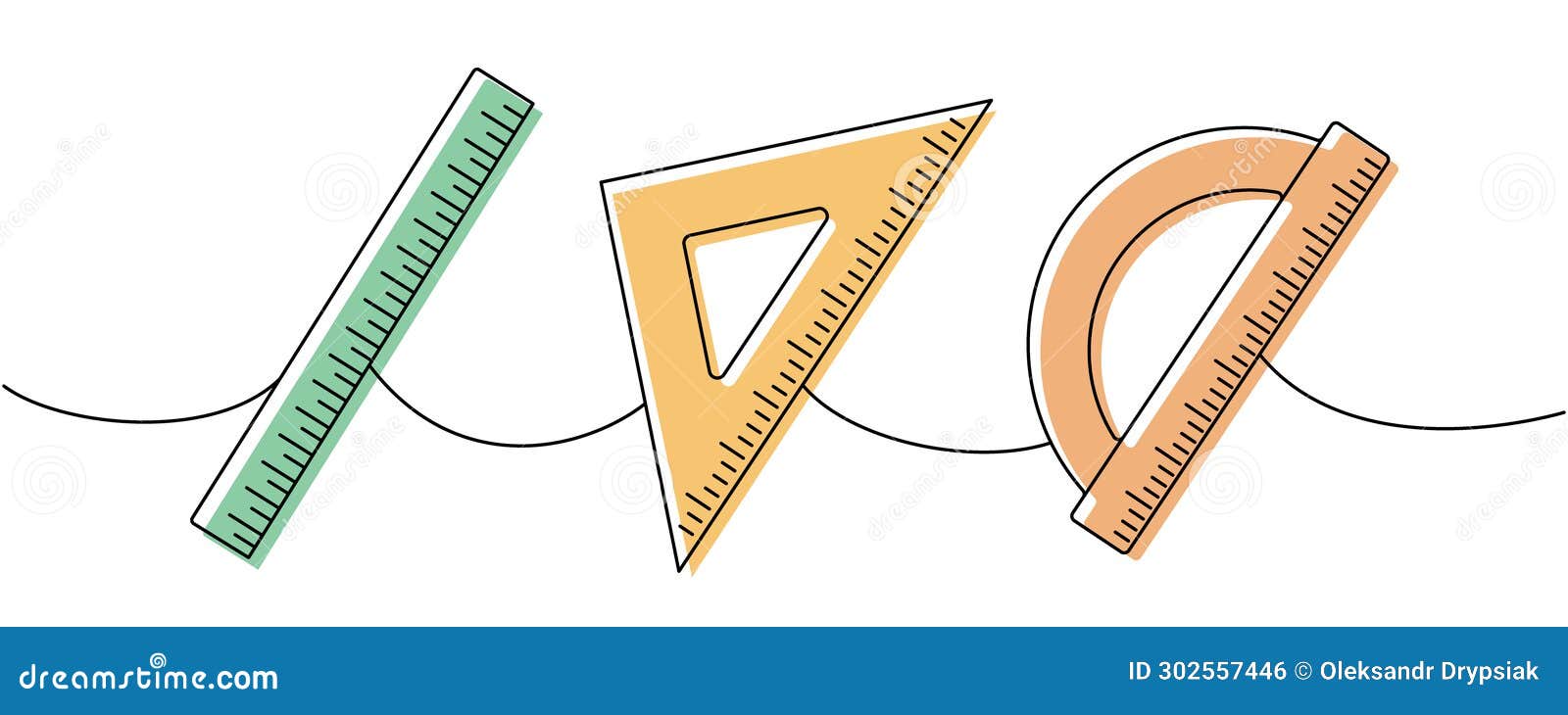 Set of School Supplies. Back To School One Line Drawing. Ruler Scale ...