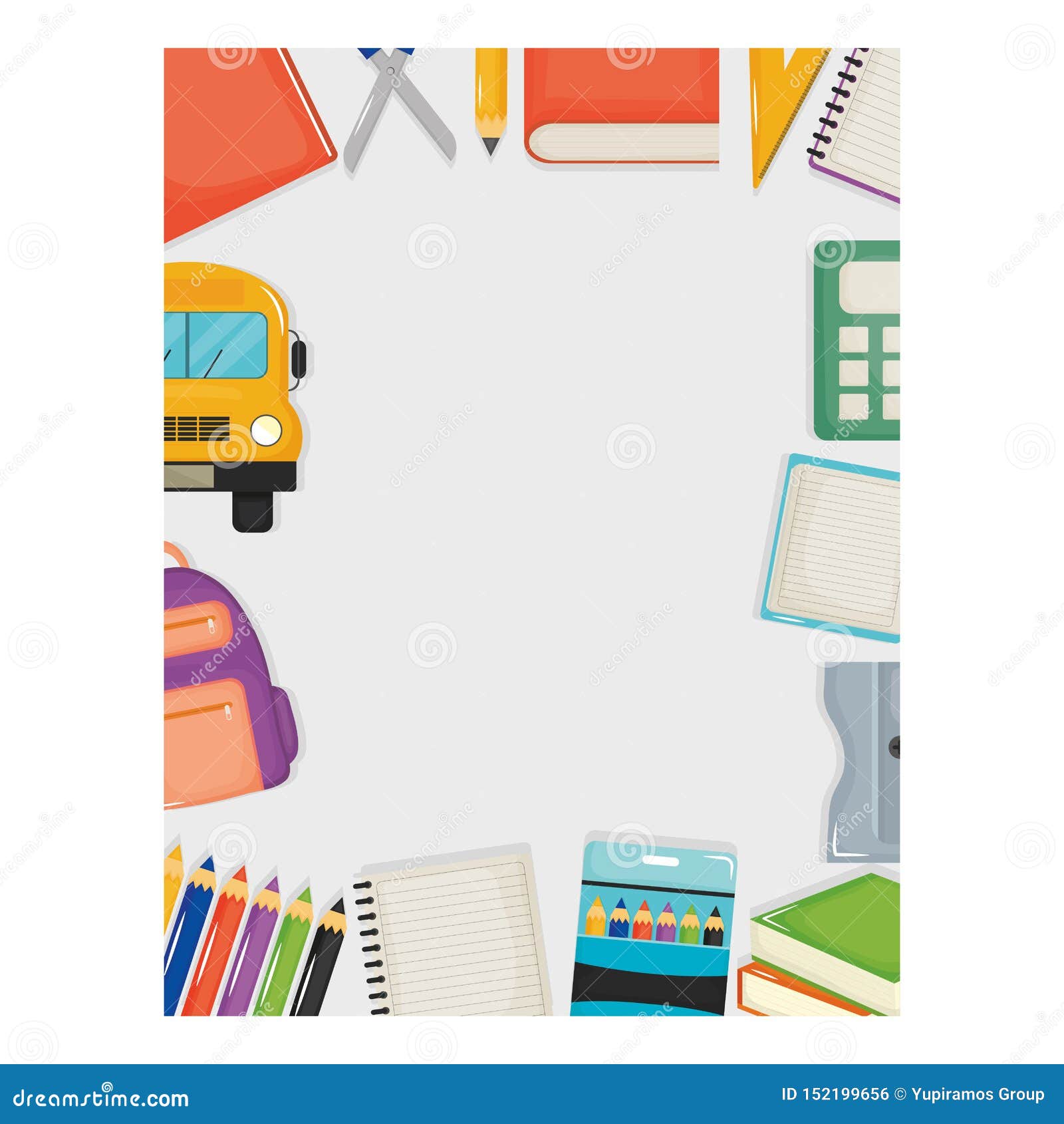 Set of School Supplies Frame Around Stock Vector - Illustration of book ...