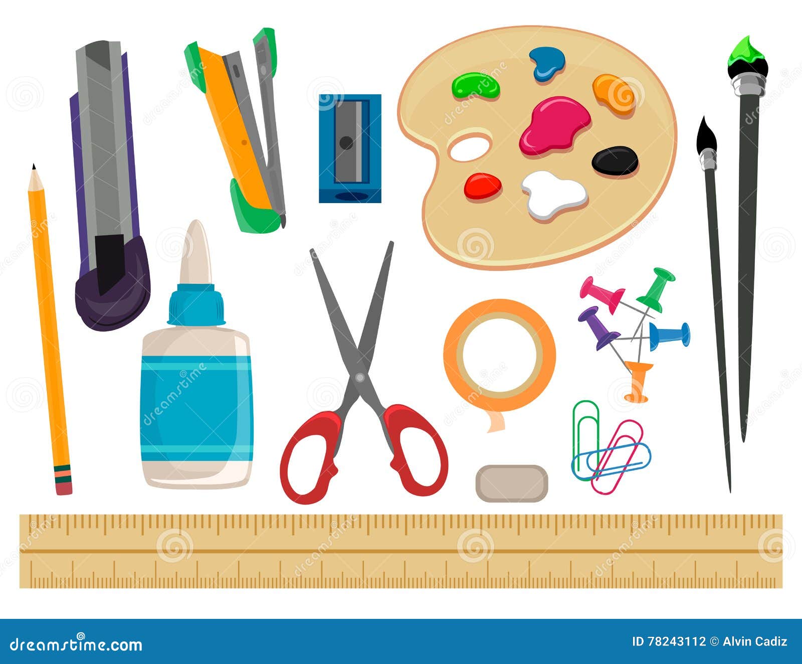 Set of School Supplies stock vector. Illustration of flat - 78243112