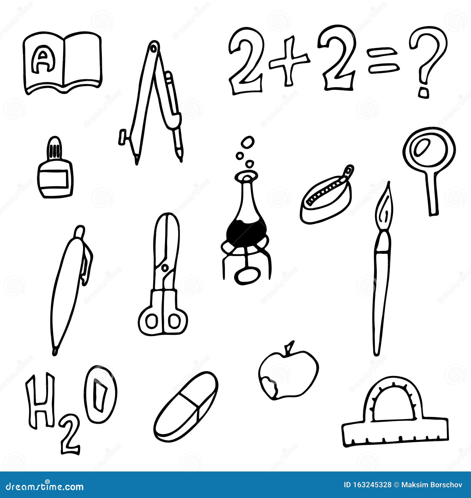 Set of School Things. Isolated Doodle Outline Vector Illustration Stock ...