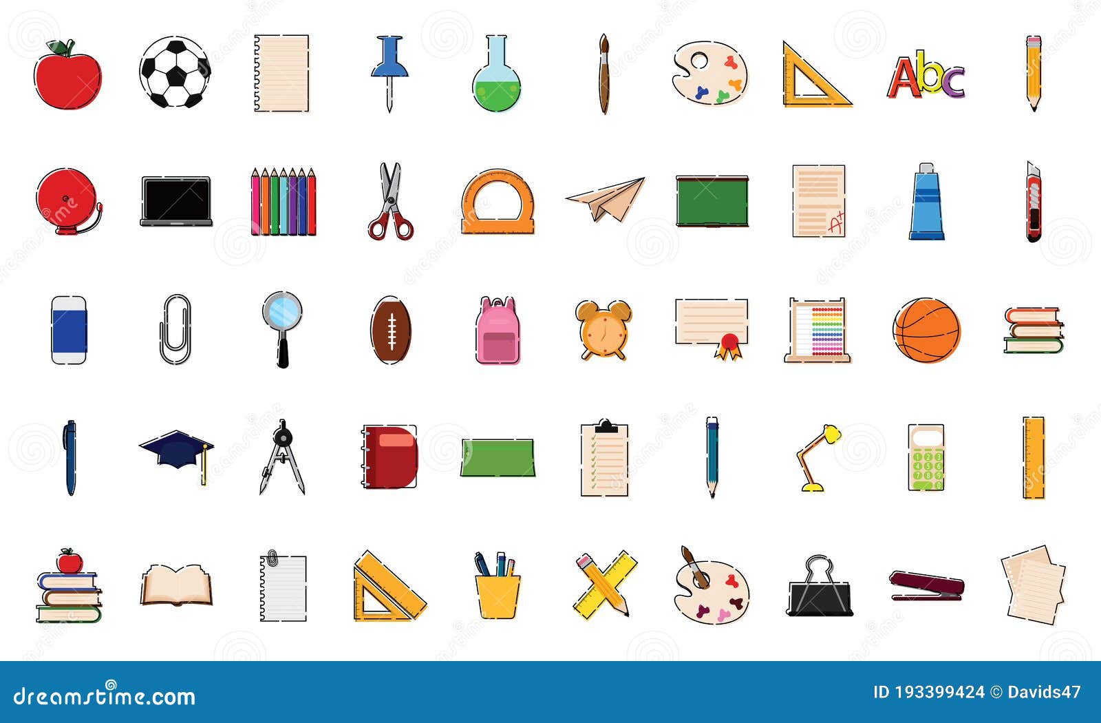 Set of school tools icons stock vector. Illustration of school - 193399424