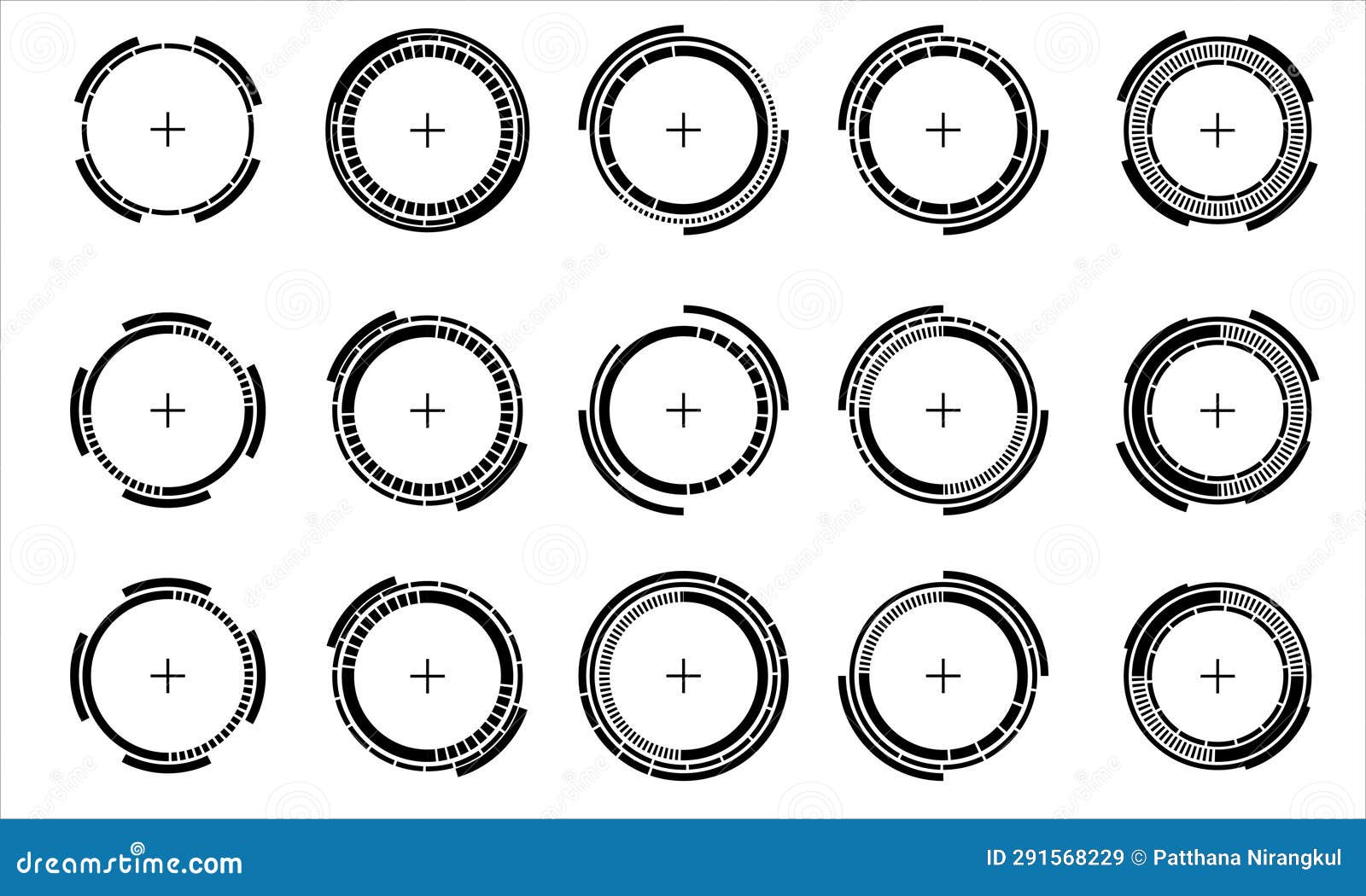 Set of Sci Fi Black Circle User Interface Elements Technology ...