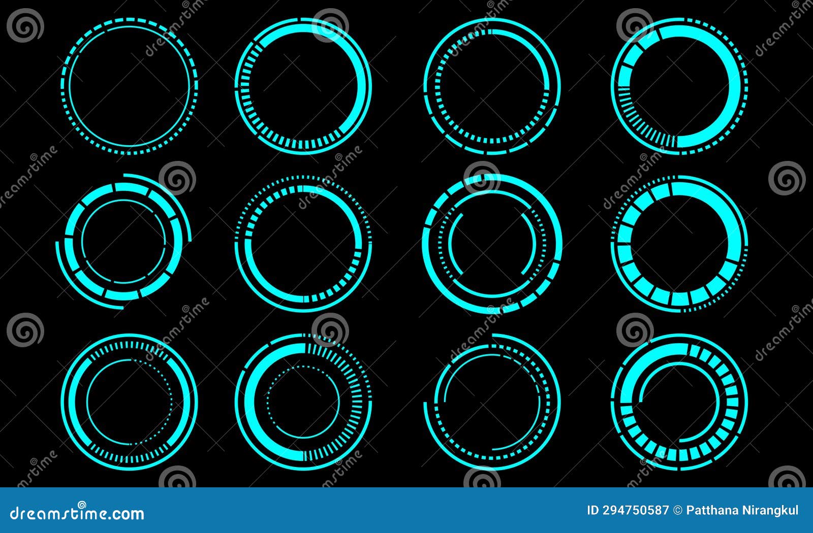 Set of Sci Fi Blue Circle User Interface Elements Technology Futuristic ...