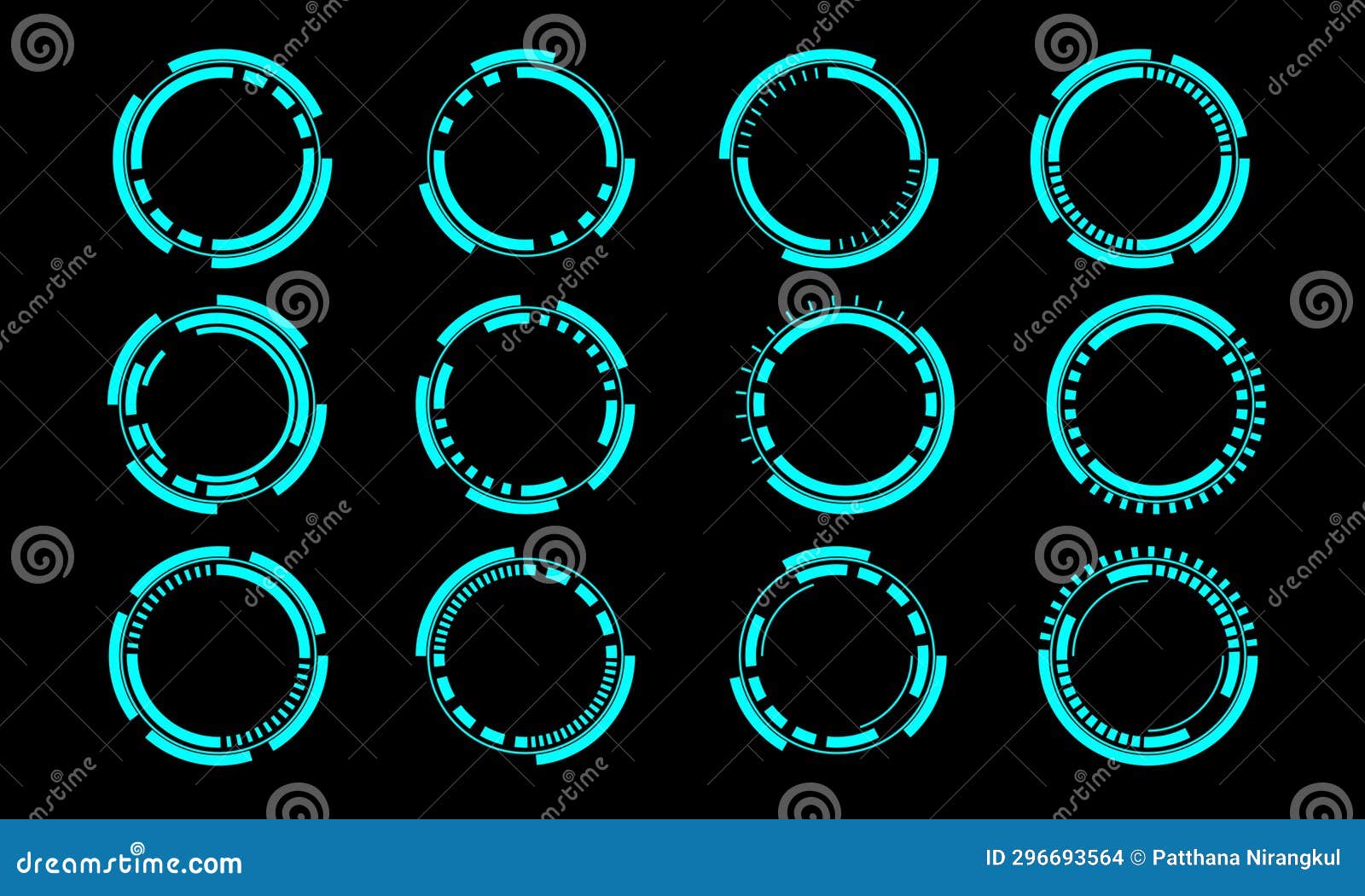 Set of Sci Fi Blue Circle User Interface Elements Technology Futuristic ...