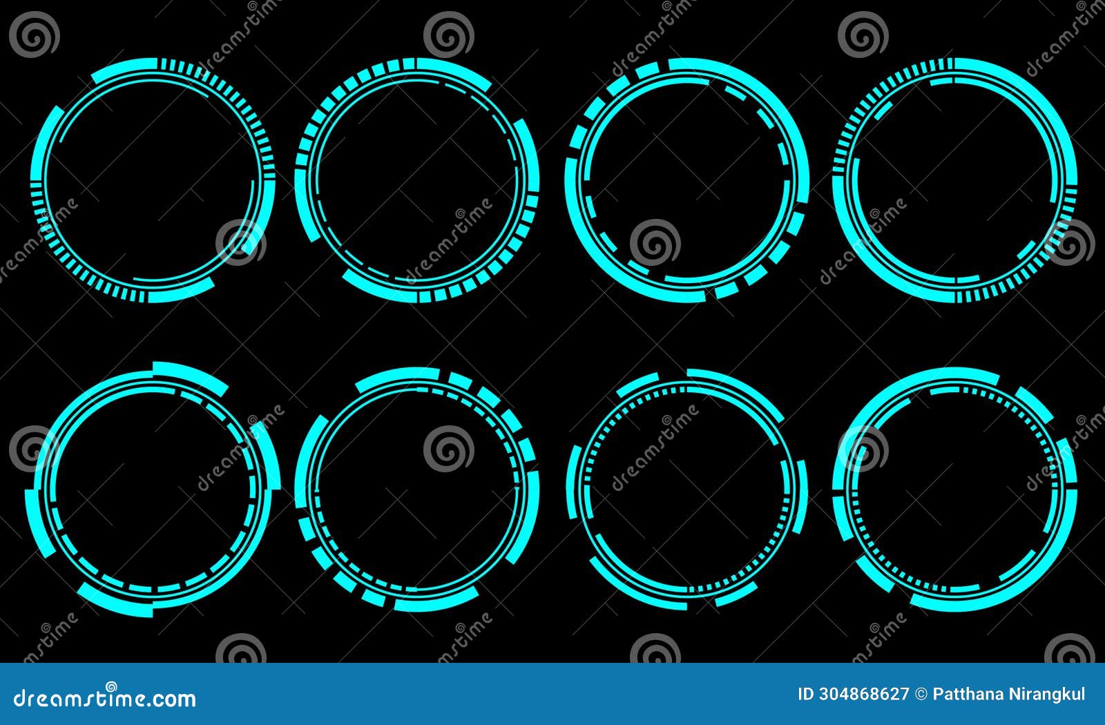 Set of Sci Fi Blue Circle User Interface Elements Technology Futuristic Design Modern Creative ...