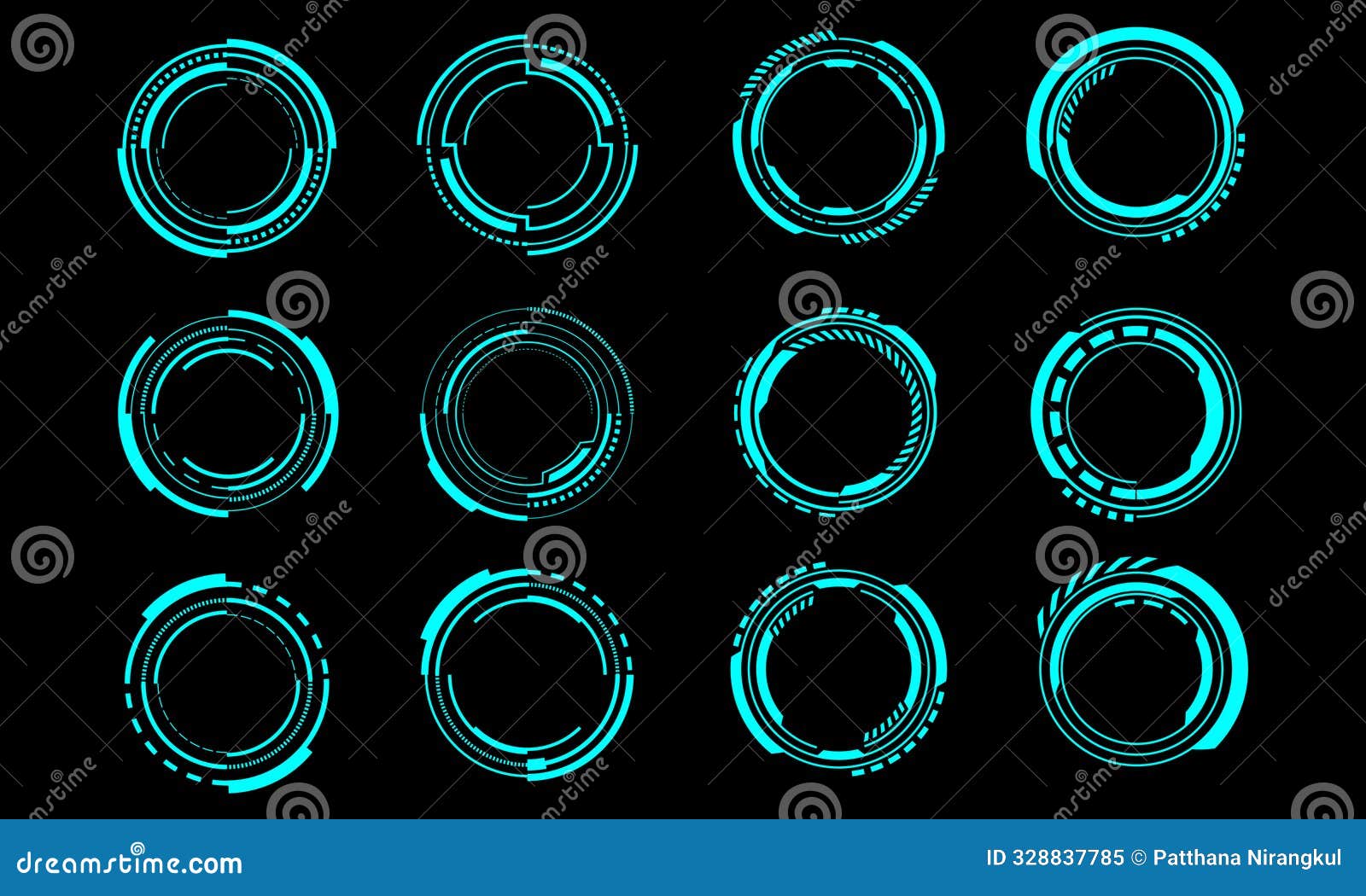 Set of Sci Fi Blue Circle User Interface Elements Technology Futuristic Design Modern Creative ...