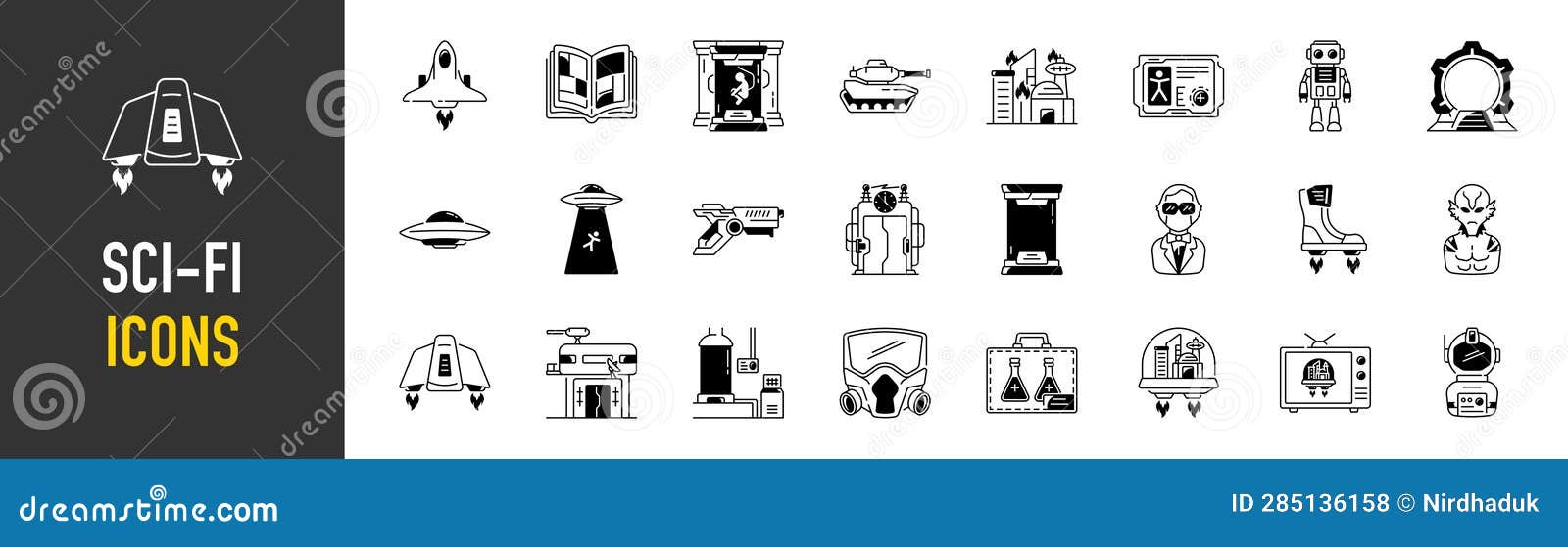 Set of Sci-fi Icons Collection. Stock Illustration - Illustration of ...