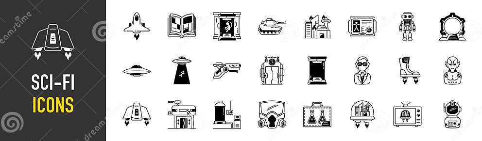 Set of Sci-fi Icons Collection. Stock Illustration - Illustration of ...