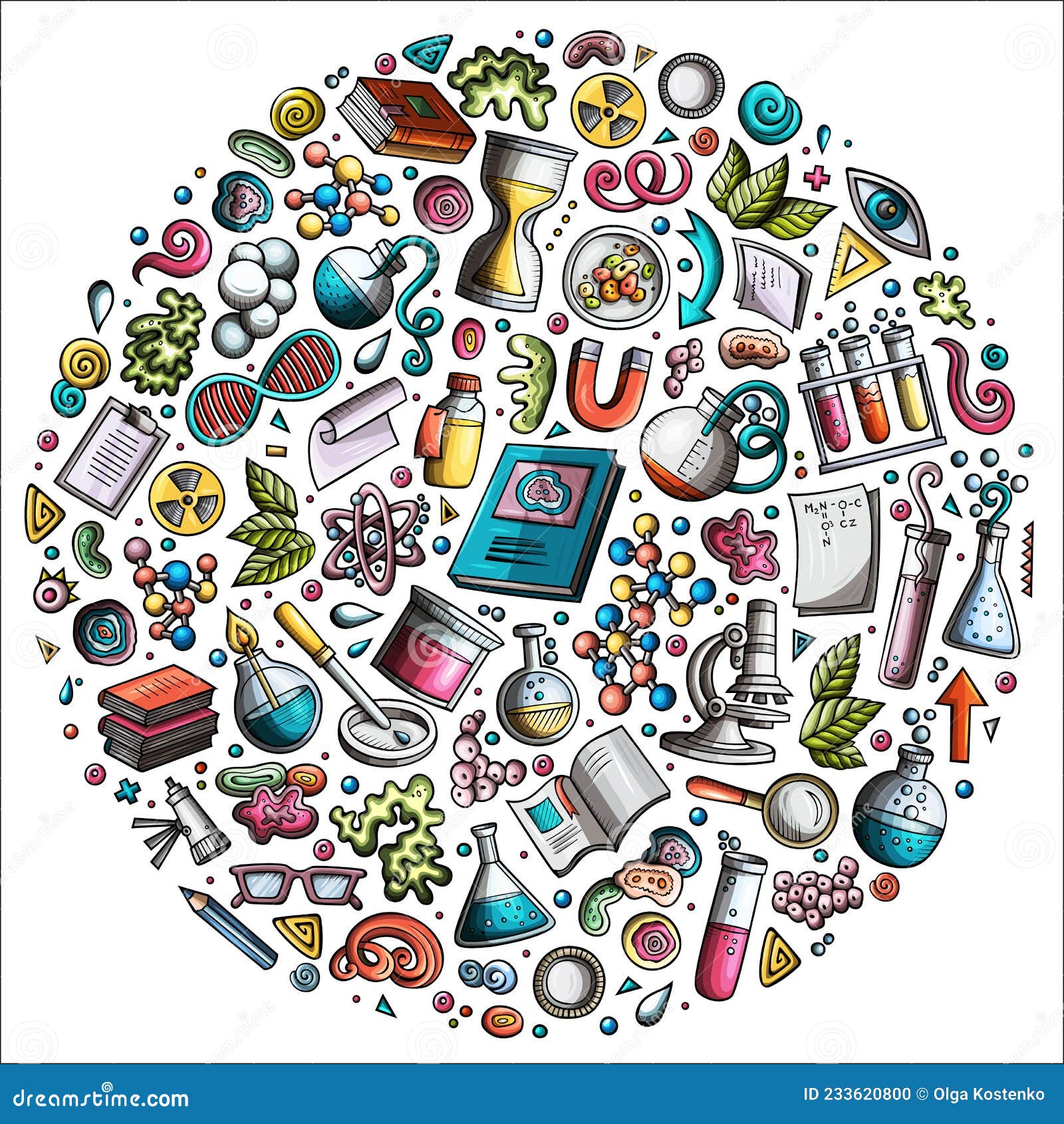 Set of Science Cartoon Doodle Objects Stock Vector - Illustration of ...