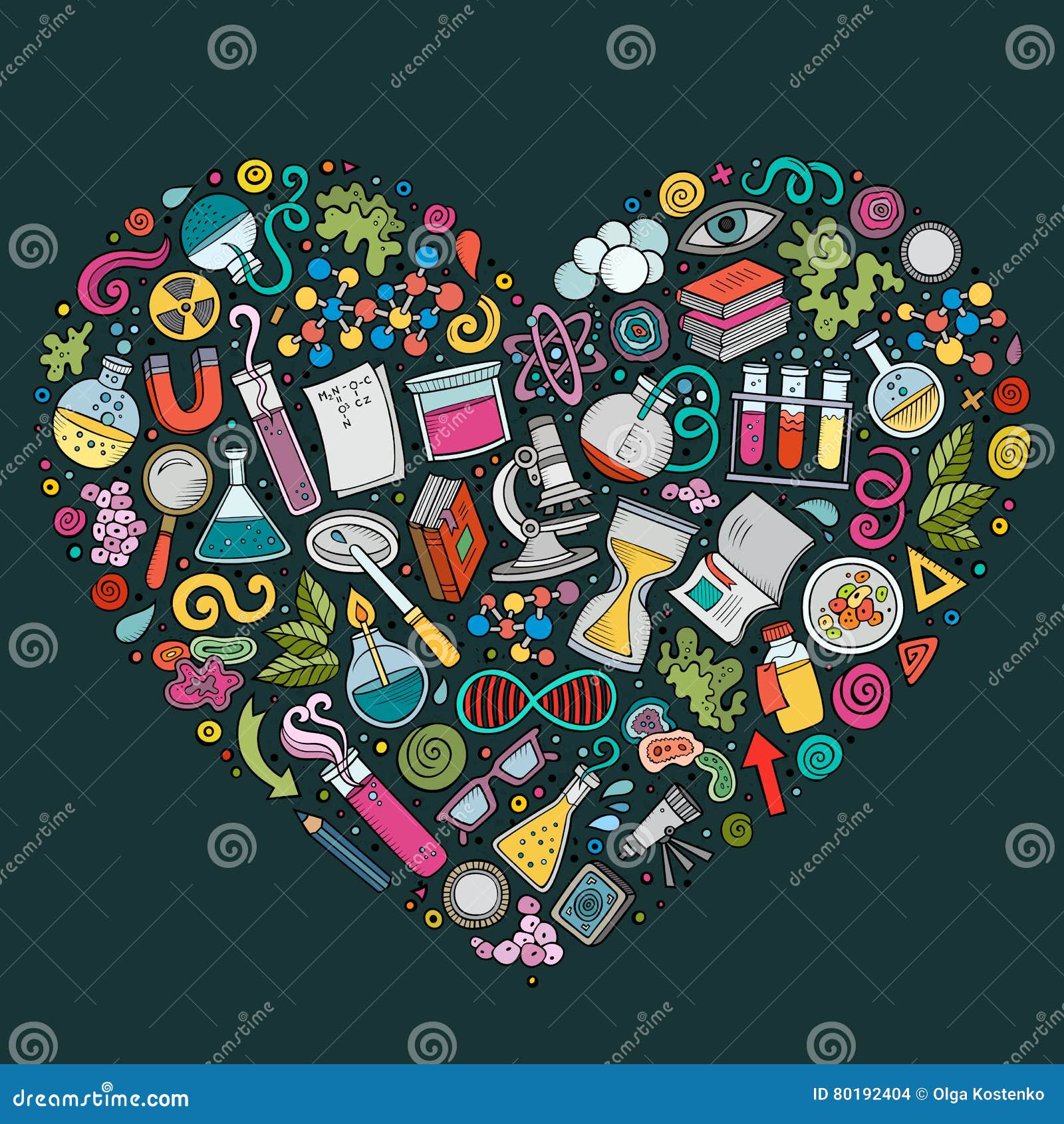 Set of Science Cartoon Doodle Objects Stock Vector - Illustration of ...