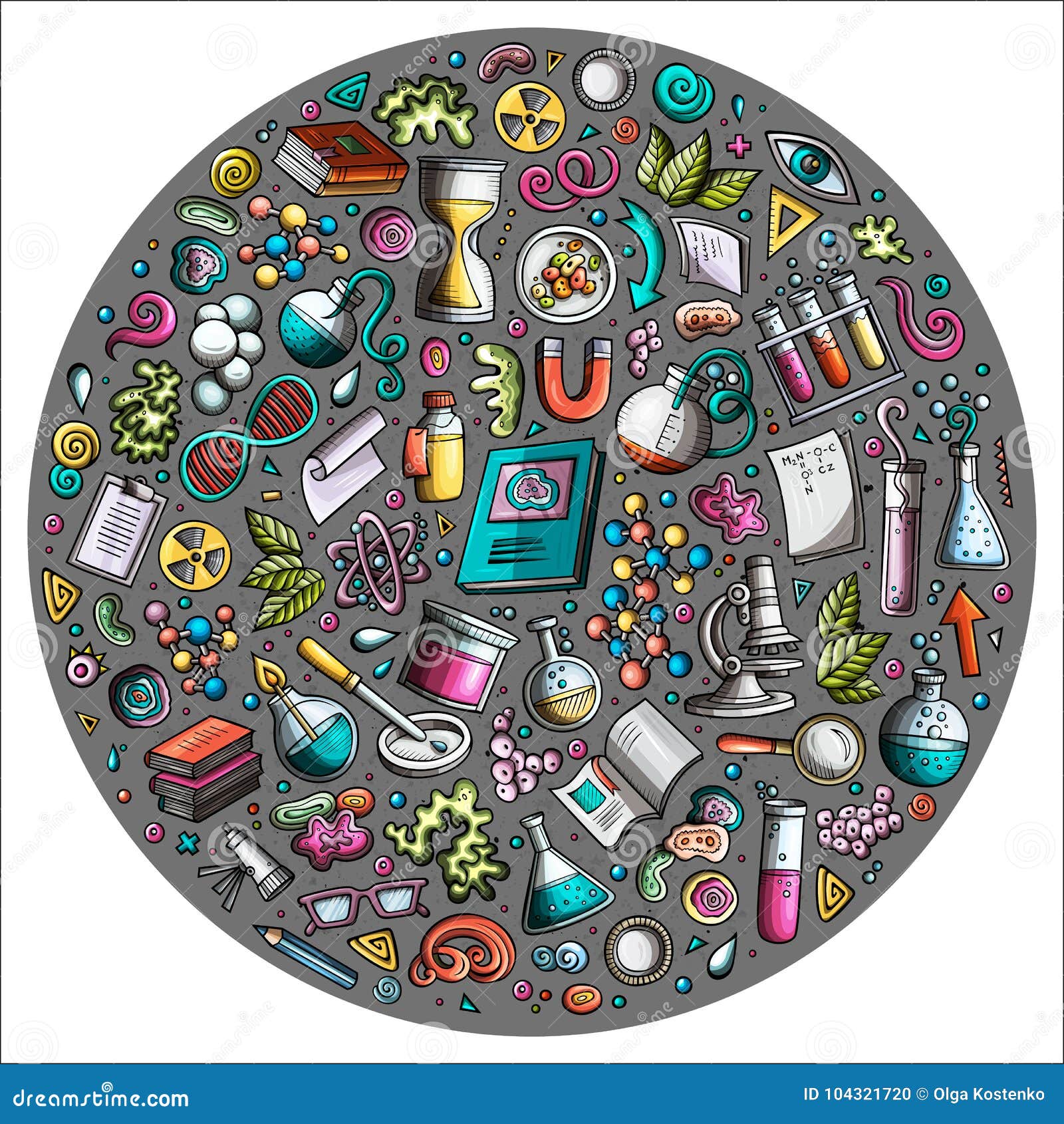 Set of Science Cartoon Doodle Objects Stock Vector - Illustration of ...