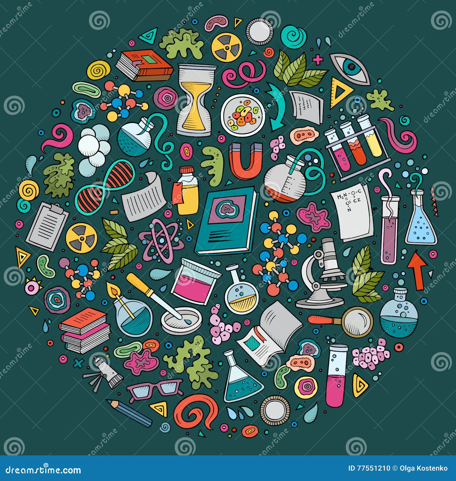 Set of Science Cartoon Doodle Objects Stock Vector - Illustration of ...