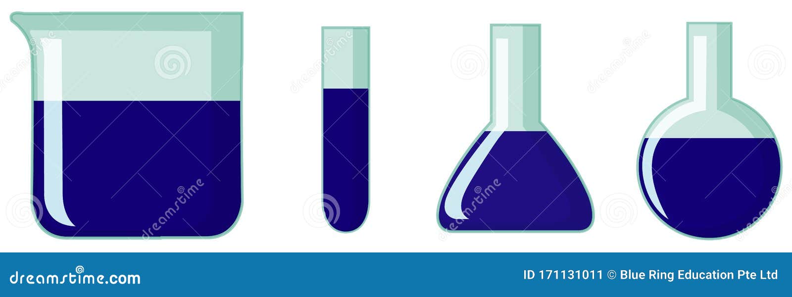 Set of Science Containers with Blue Chemical Inside Stock Illustration ...