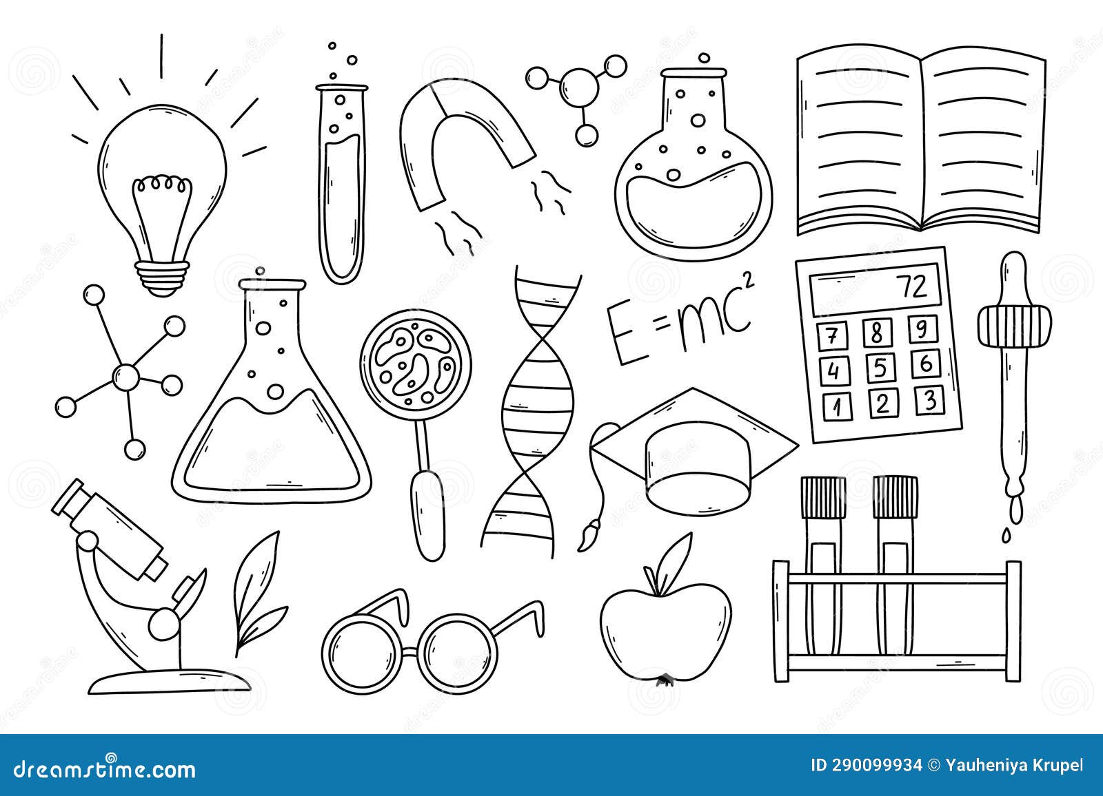 Set of Science Elements in Doodle Style. Stock Illustration ...