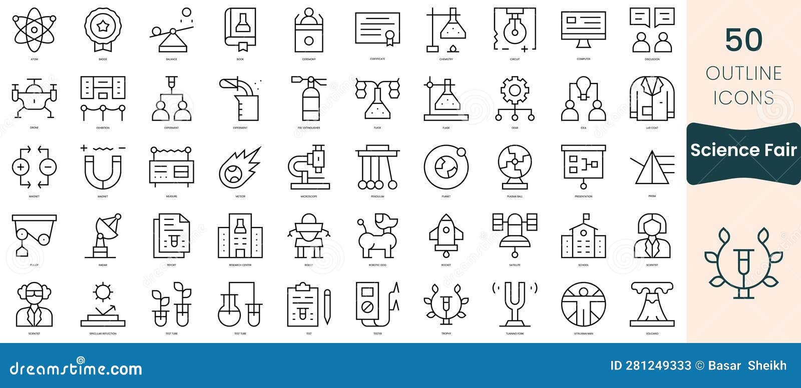 Set of Science Fair Icons. Thin Linear Style Icons Pack Stock Vector ...
