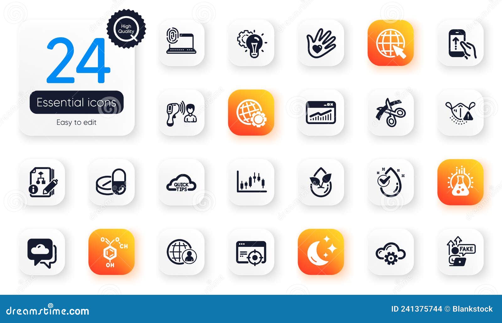 Set of Science Flat Icons. Electronic Thermometer, Social ...