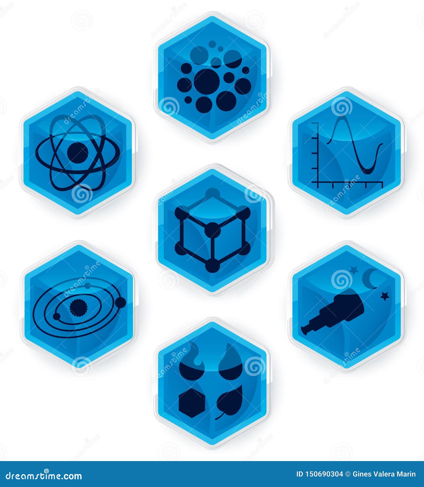 Set of Science Icons on 3D Hexagons. Stock Vector - Illustration of ...