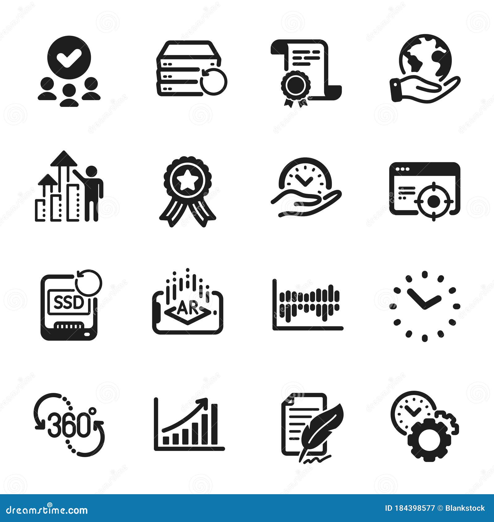 Set of Science Icons, Such As Time, Column Diagram, Time Management ...