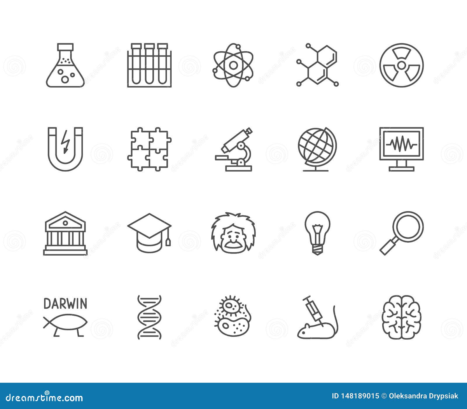 Set of Science Line Icons. School Globe, Professor, Evolution, Dna and ...
