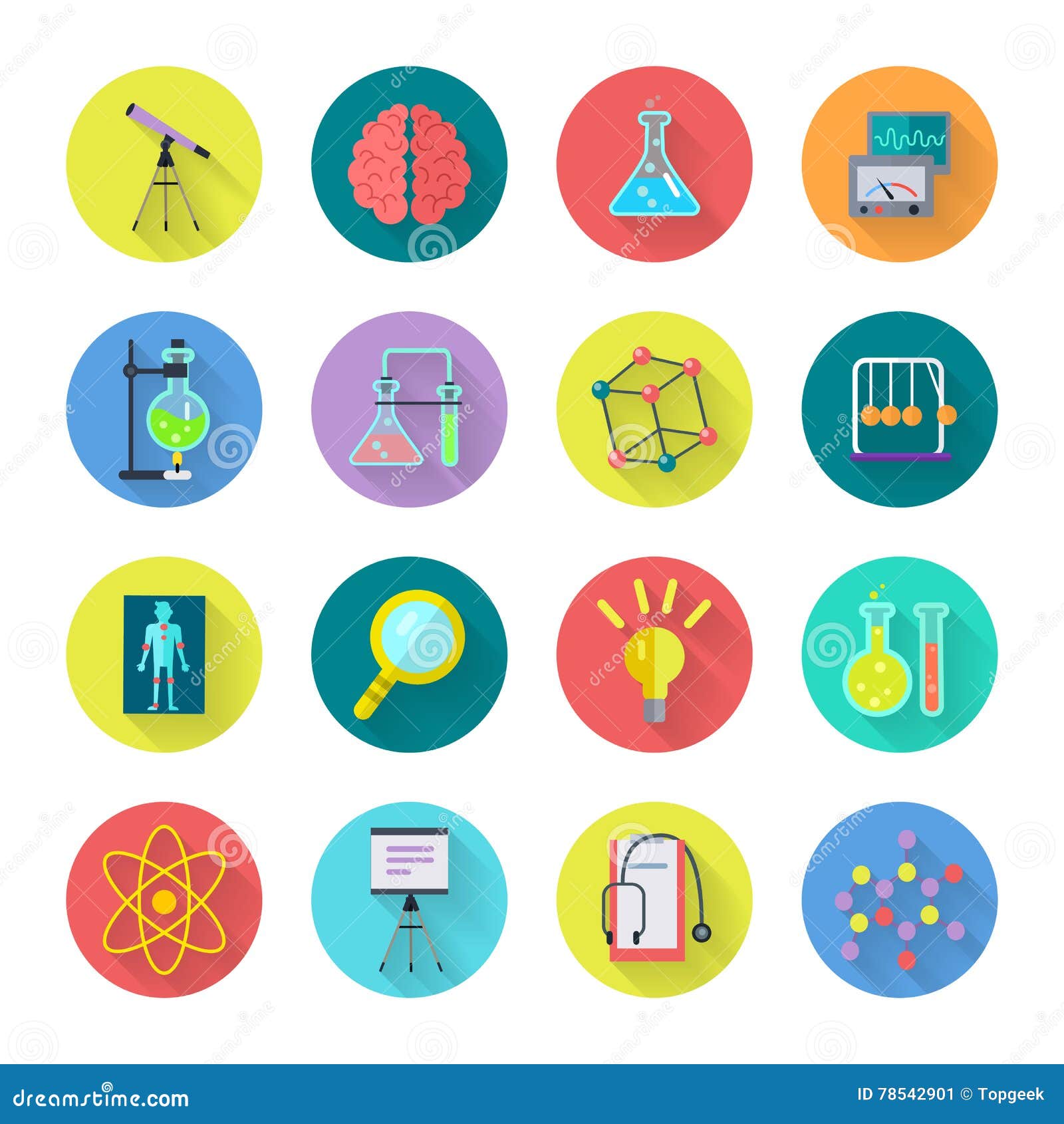 Set of Scientific Vector Icons in Flat Design Stock Vector ...