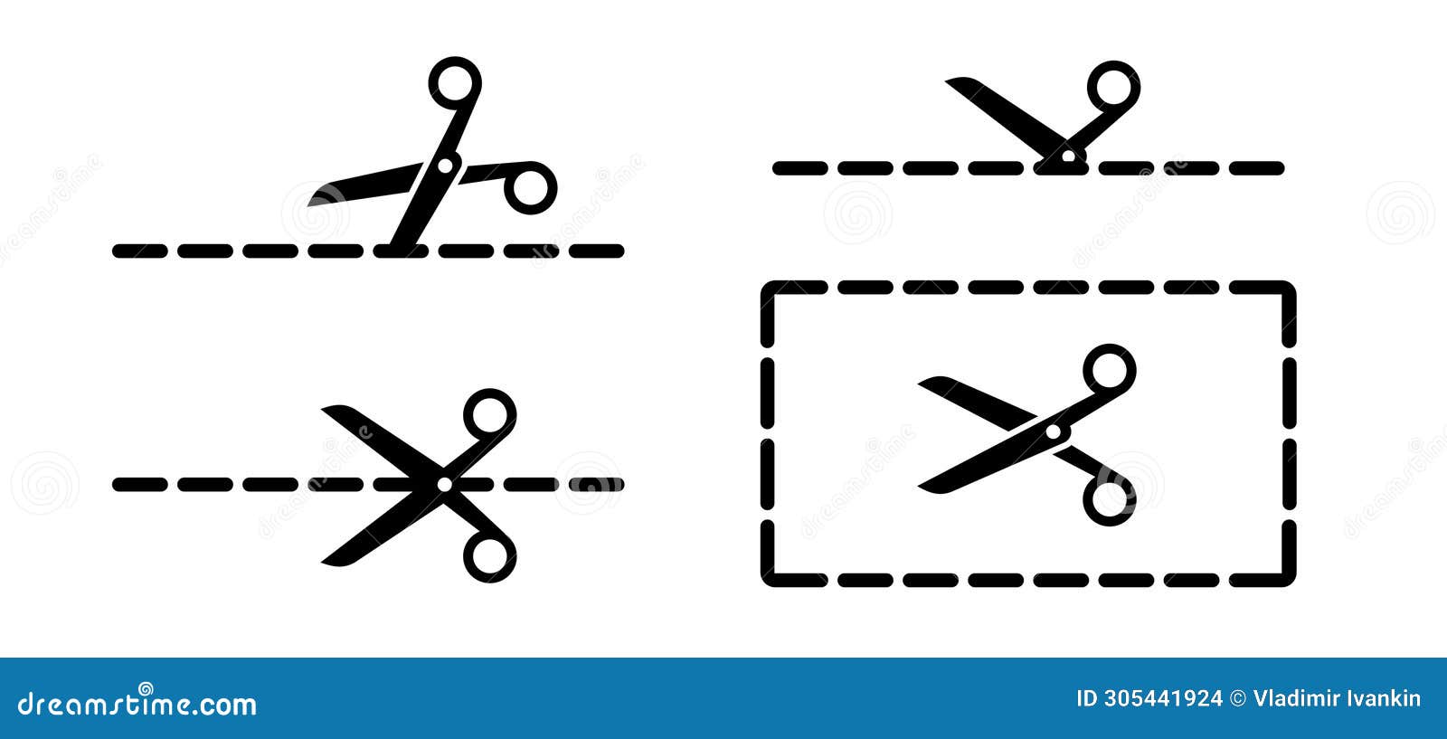 Set of Scissor Icons and Cut Lines Stock Vector - Illustration of ...
