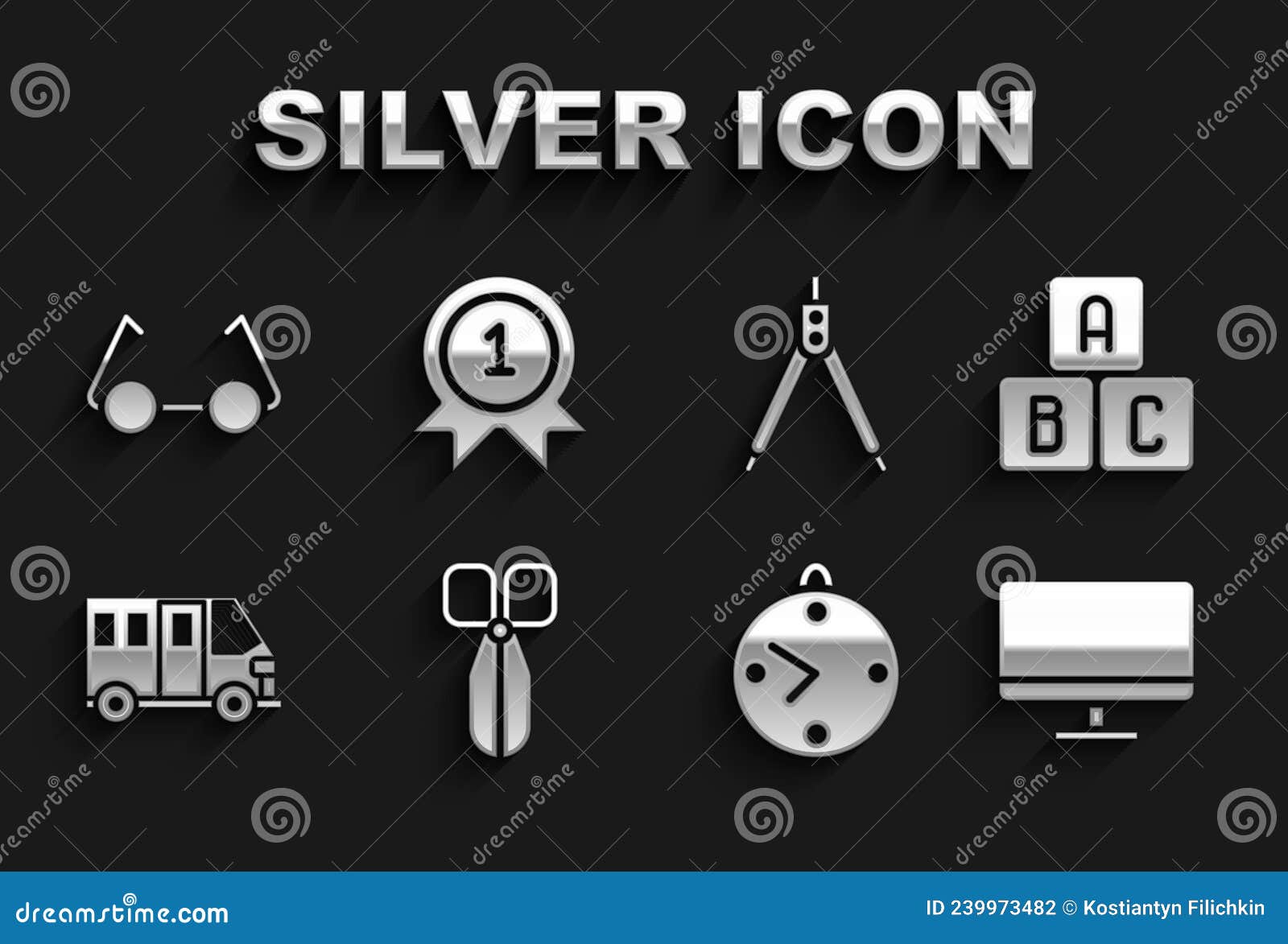 Set Scissors, ABC Blocks, Computer Monitor Screen, Clock, School Bus ... Set Scissors, ABC Blocks, Computer Monitor Screen, Clock, School Bus ...