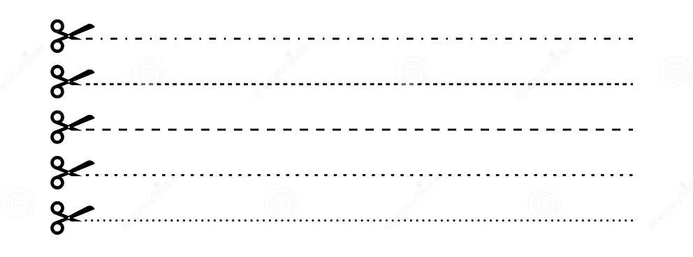 Set of Scissors with Cut Lines. Vector Collection of Horizontal Dashed ...