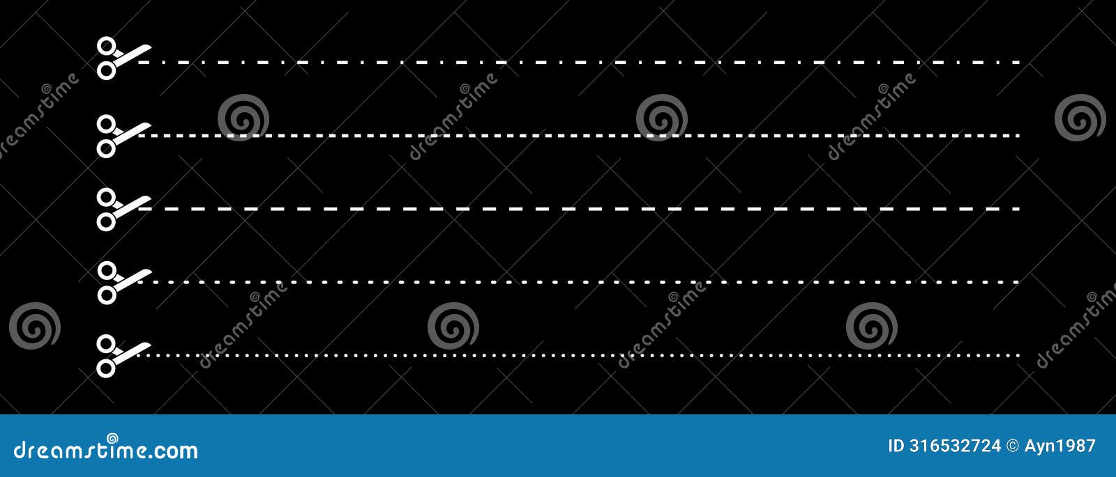 Set of Scissors with Cut Lines. Vector Collection of Horizontal Dashed ...