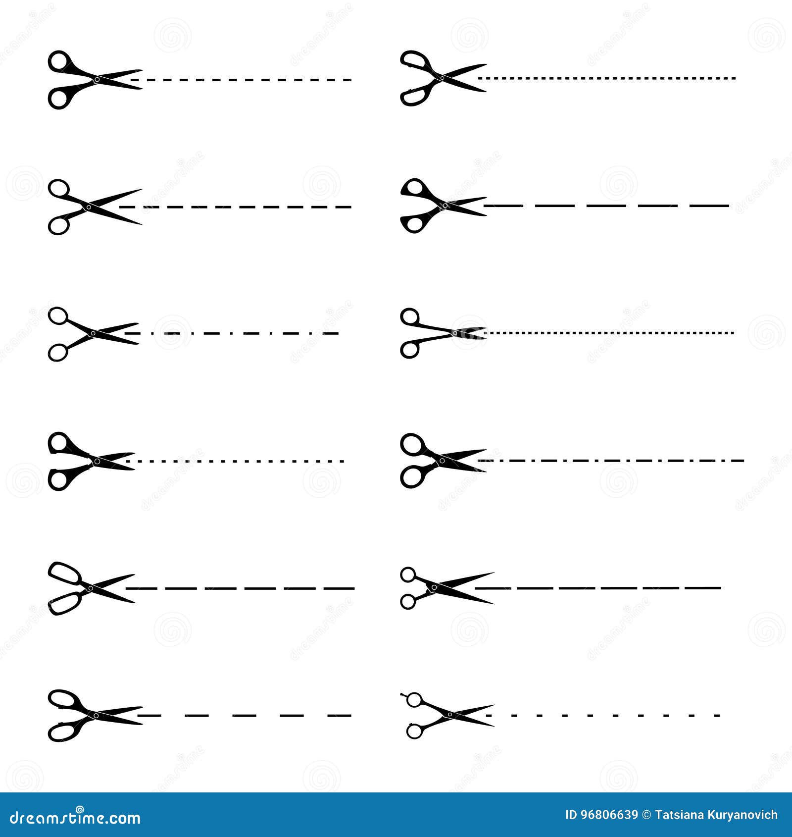 Set of Scissors with Cut Lines, Vector Illustration Stock Vector ...