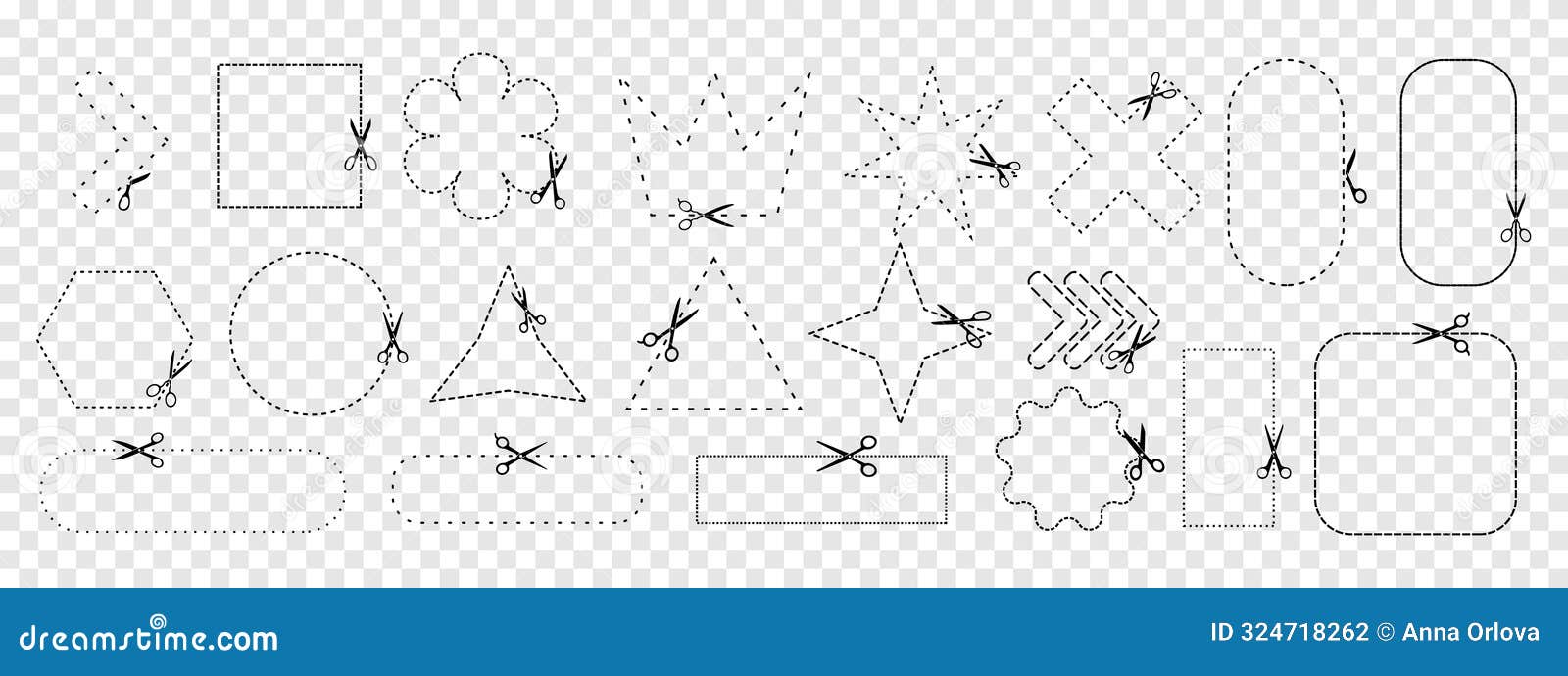 Set of Scissors Cutting Geometric Shapes. Cut Here Symbols Stock Vector ...