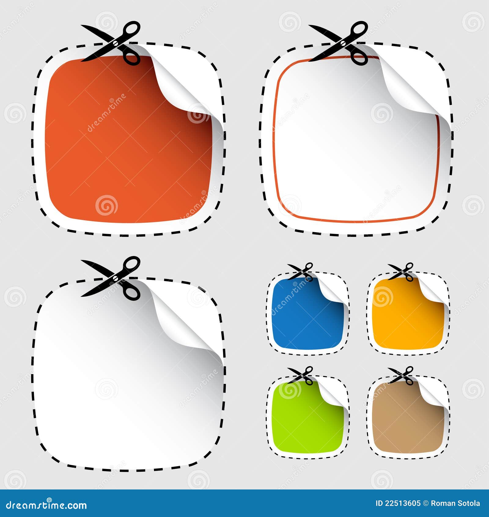 Set of Scissors Cutting Stickers Stock Vector - Illustration of border ...