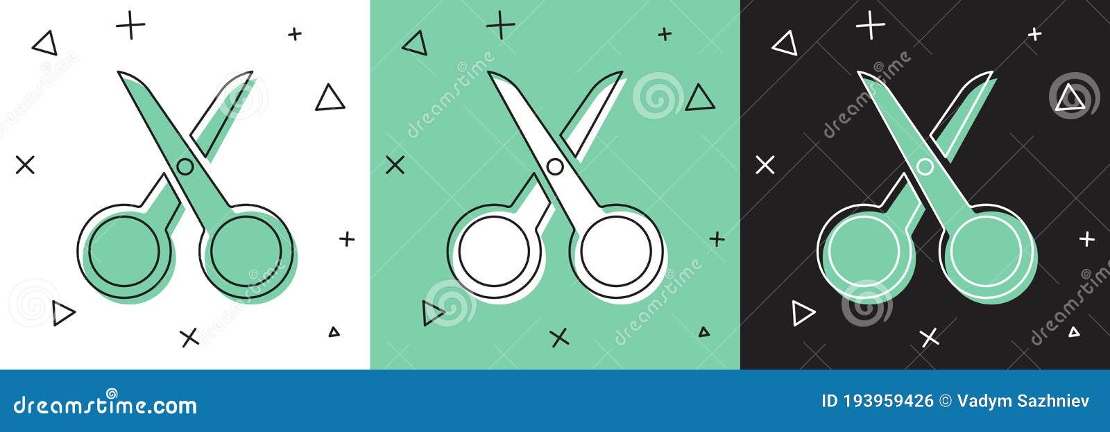 Set Scissors Icon Isolated on White and Green, Black Background ...